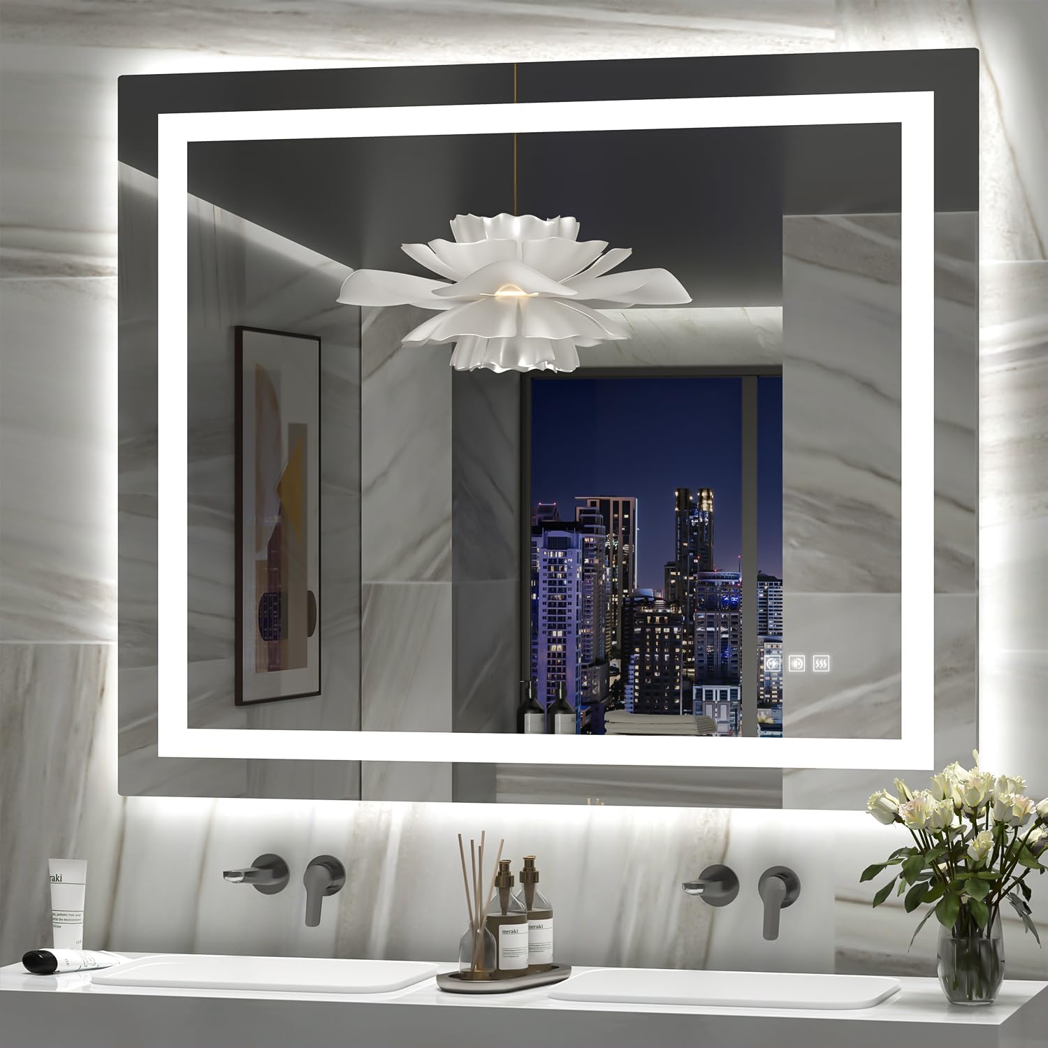 Amazon.com: SHUAFA LED Mirror for Bathroom, 40x36 Inch Backlit + Front ...