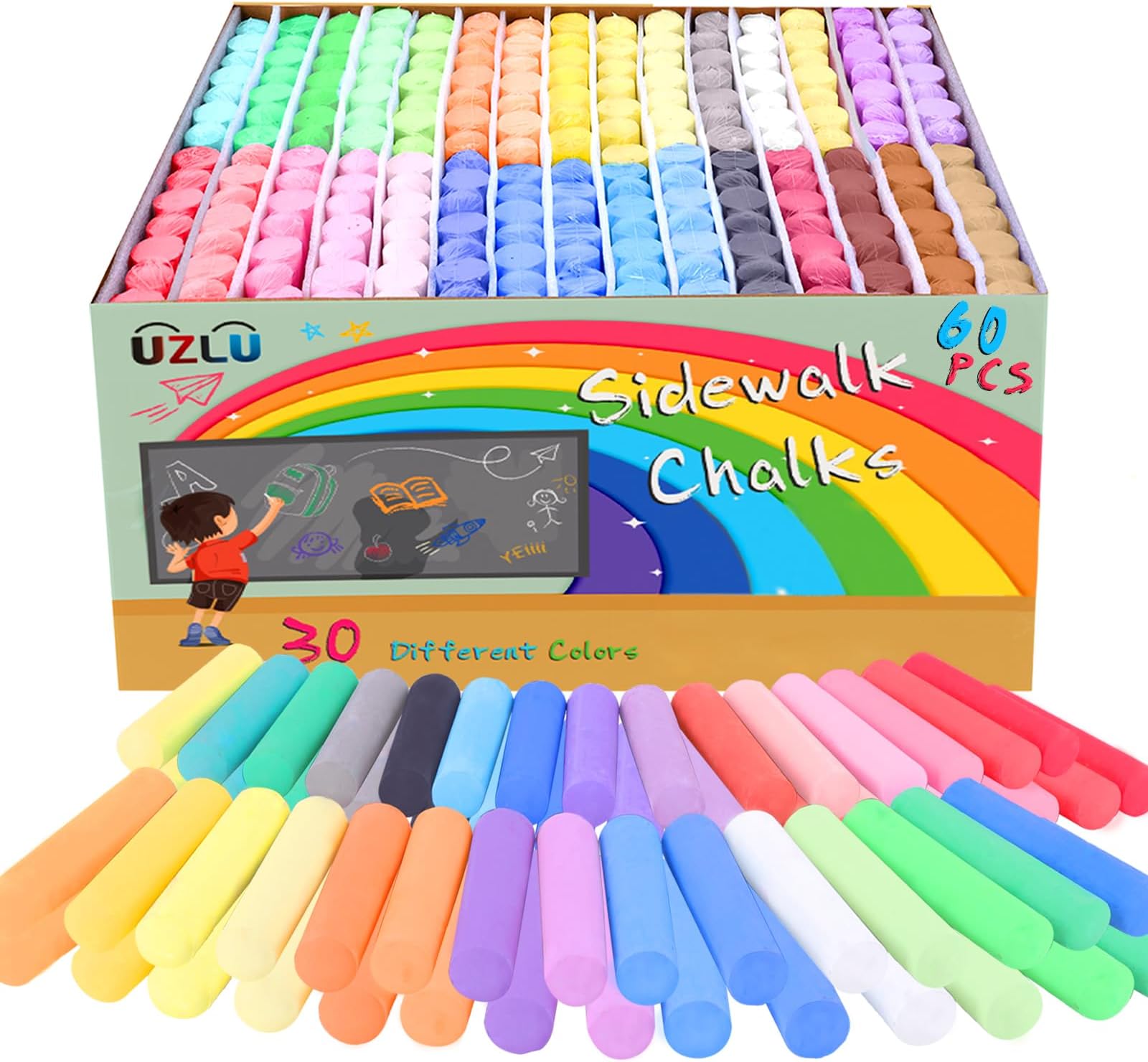 Amazon.com: 200PCS Washable Sidewalk Chalks Set in 20 Colors: Jumbo ...