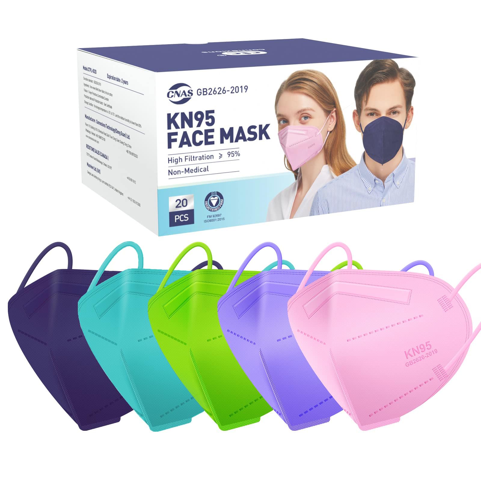 Amazon.com: KN95 Face Masks 20Pack Multi-Color 5-Layer Adult Disposable ...