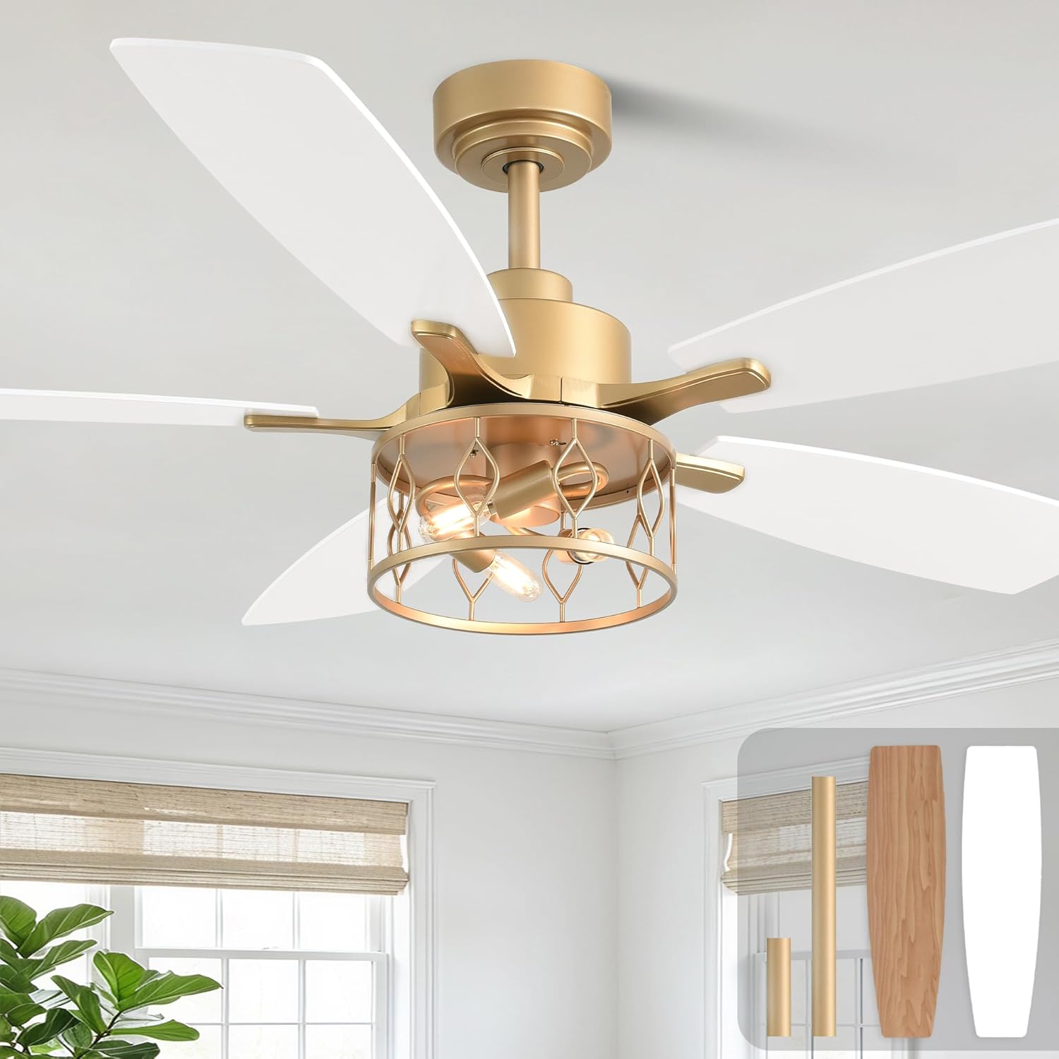 Dawn Whisper 52 Inch Modern Farmhouse Ceiling Fans with Lights White ...