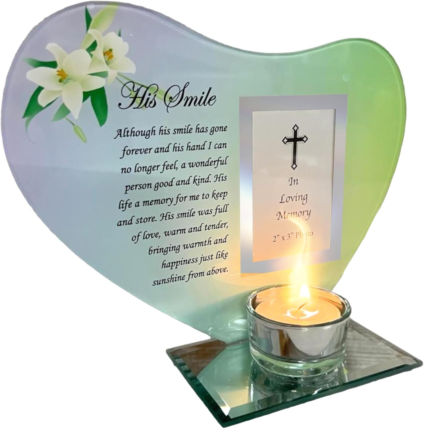 Amazon.com: HIS SMILE GLASS MEMORIAL CANDLE HOLDER AND PHOTO FRAME ...