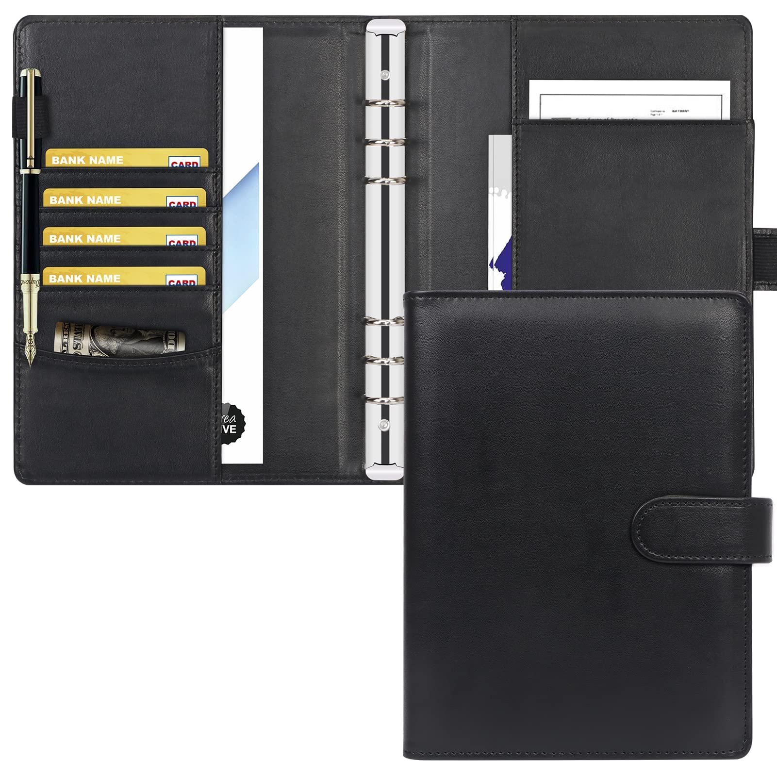 KASTWAVE Leather A5 Binder, 6 Round Ring Binder Planner Notebook Cover ...