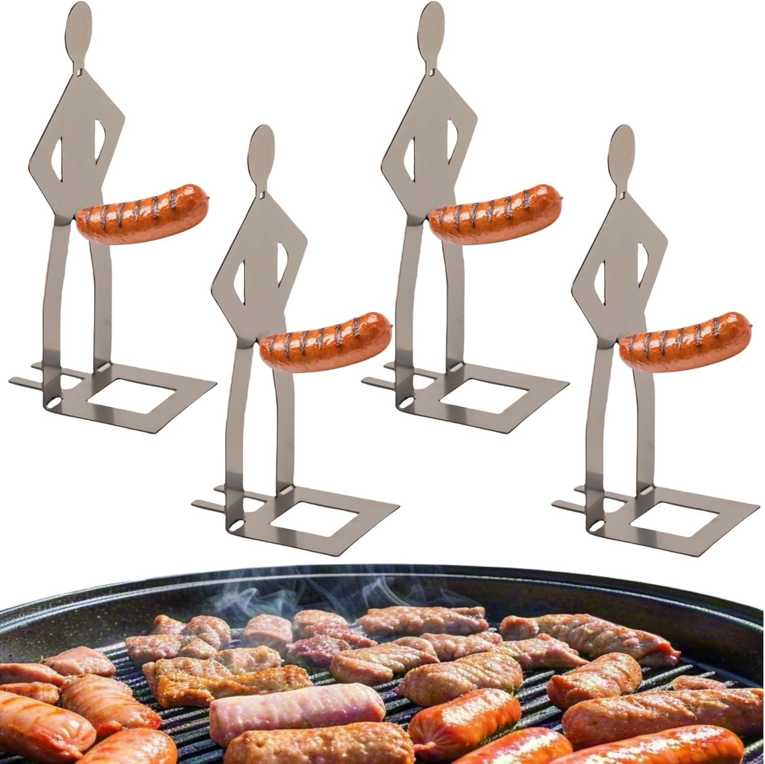 4 PCS Funny BBQ Stand Man Hot Dog Holder-Reusable Stainless Steel ...