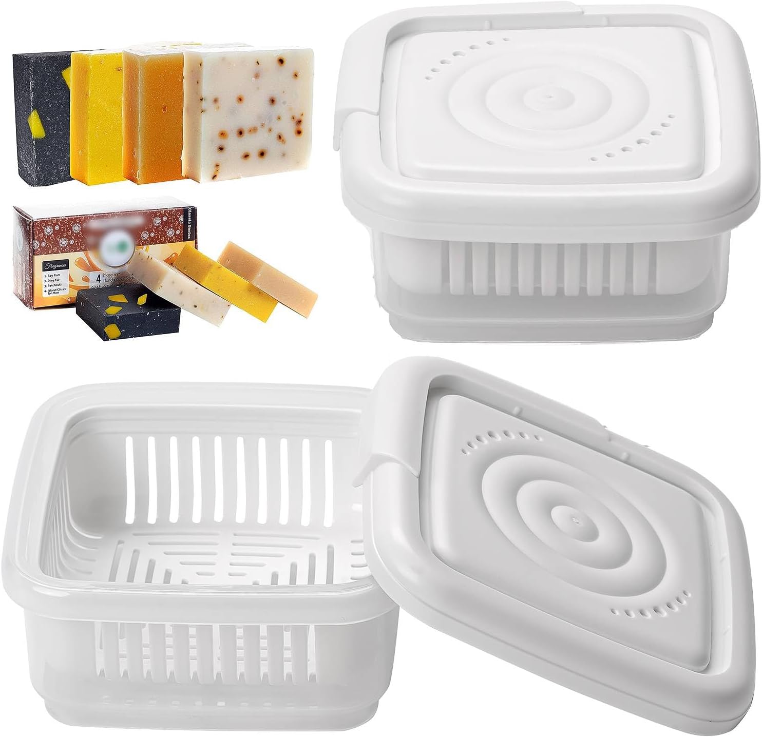 Amazon.com: Sqaure Soap Holder 2 Pack Travel Soap Container with Lid ...