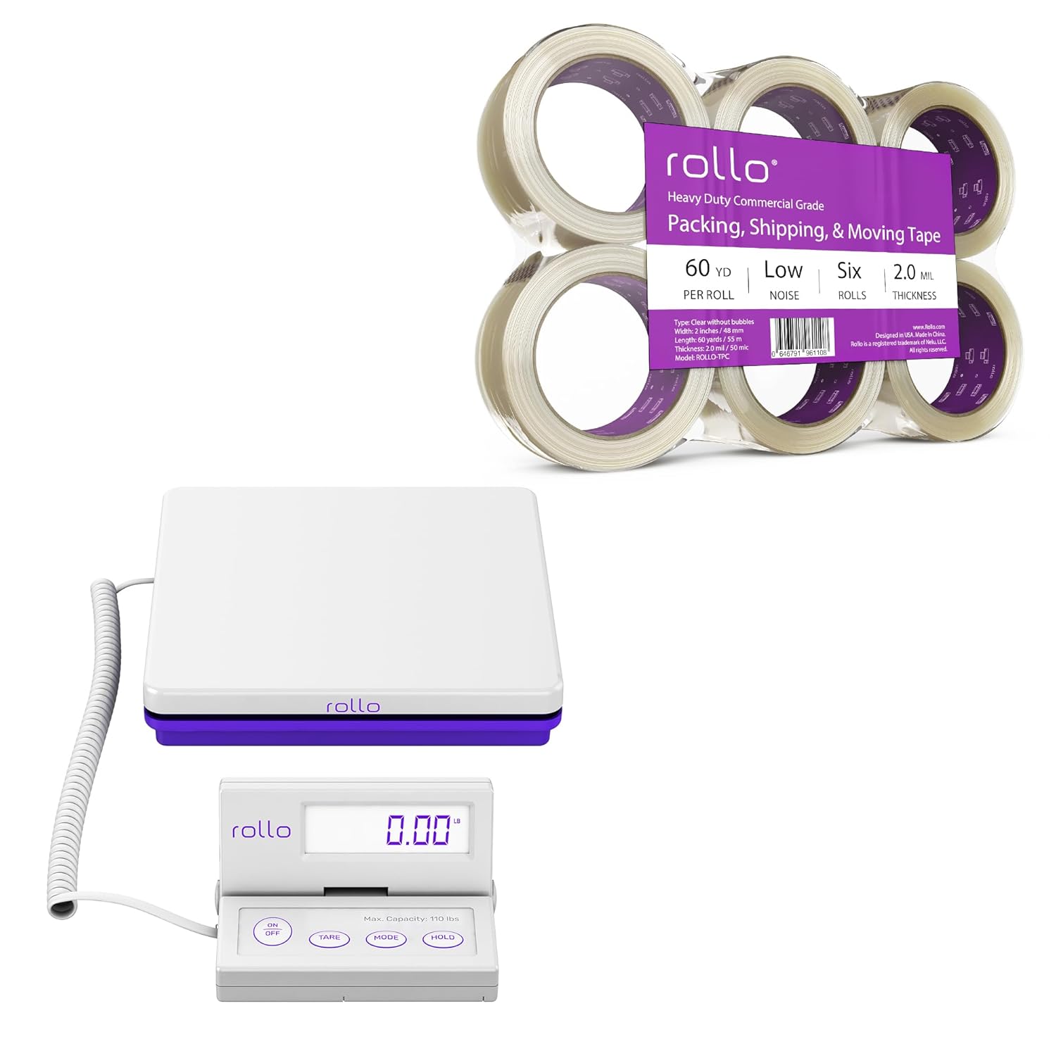 Amazon.com: Rollo Shipping Scale and No Noise Tape Bundle - Scale for Shipping Packages with No ...