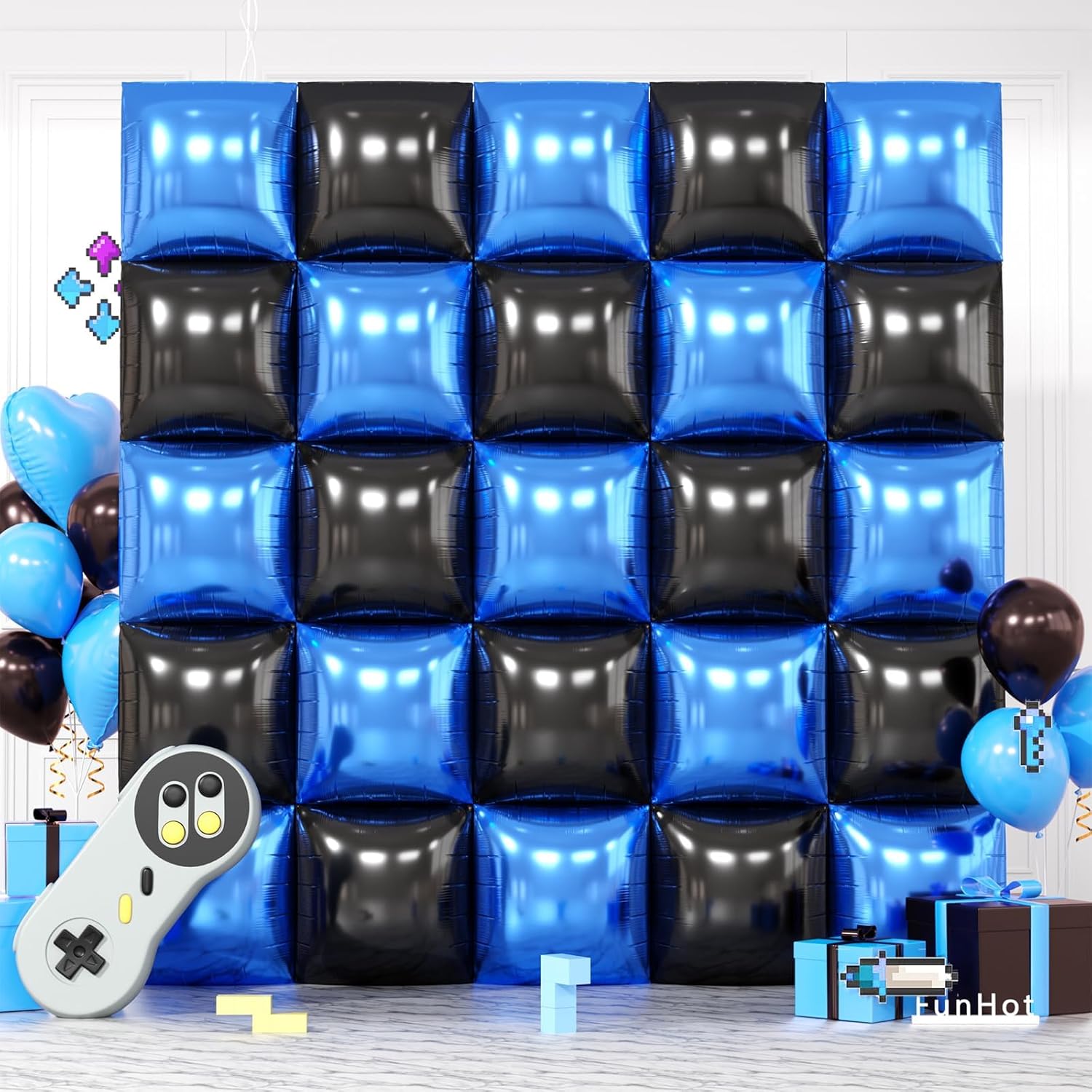 Amazon.com: Metallic Blue and Black Square Foil Balloon Wall,19 Inches ...