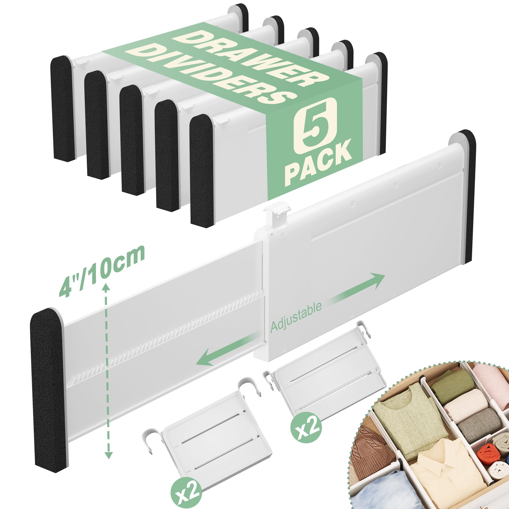 Amazon.com: FUNIZE Adjustable Drawer Dividers With Inserts, 4'' High ...