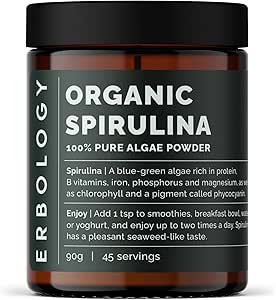 Erbology Organic Spirulina Powder 90g - 45 Servings - Sustainably ...