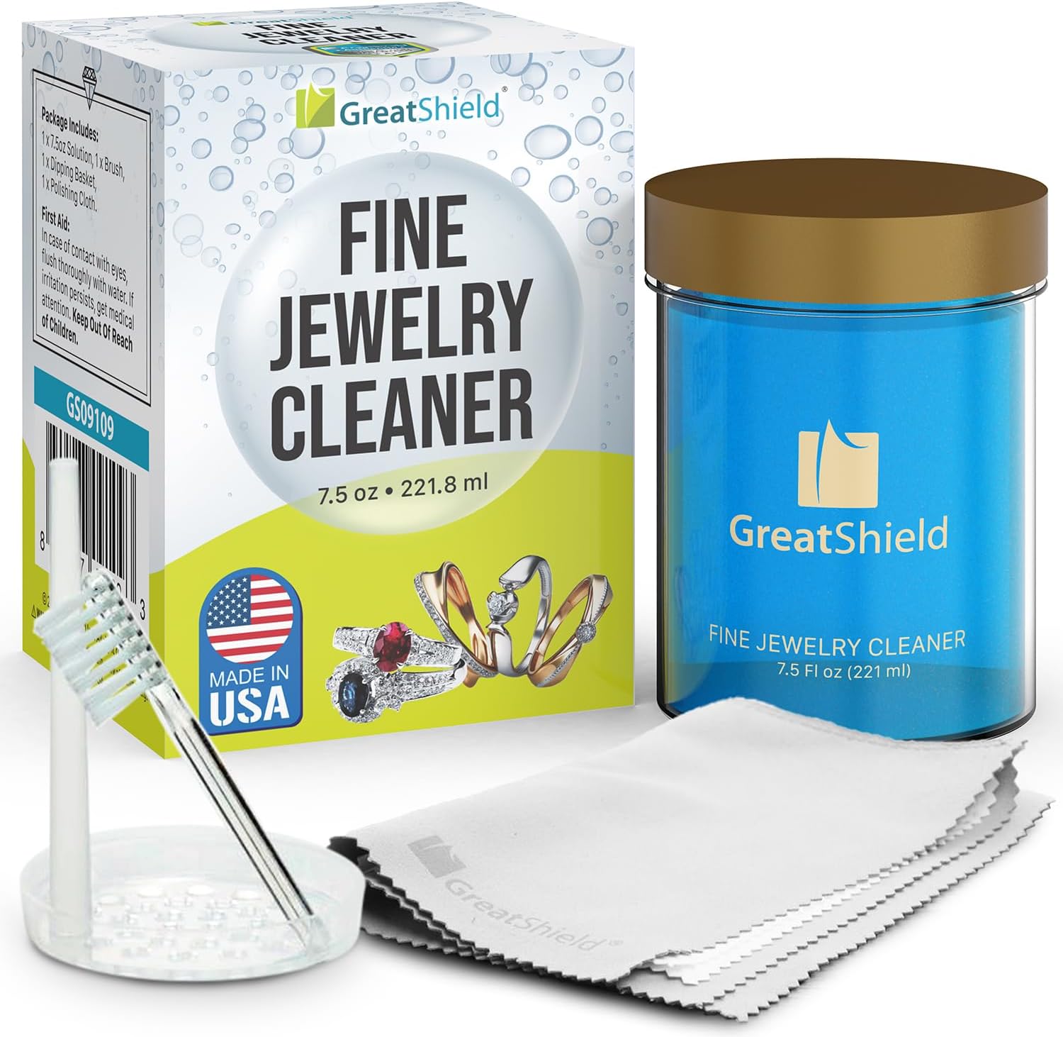 GreatShield Jewelry Cleaner Solution Kit (Made in USA), Upgraded 7.5 oz ...
