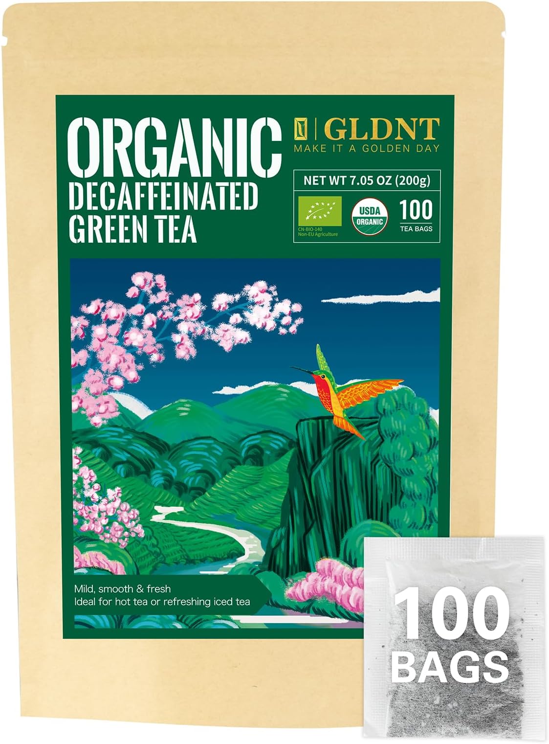 Amazon.com : GLDNT Organic Decaf Green Tea Bags, Organic Green Tea ...