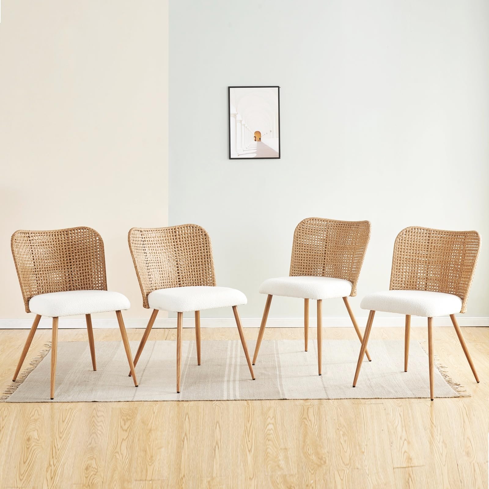 Amazon.com - JALOURT Rattan Dining Chairs,Boucle White Dining Room ...