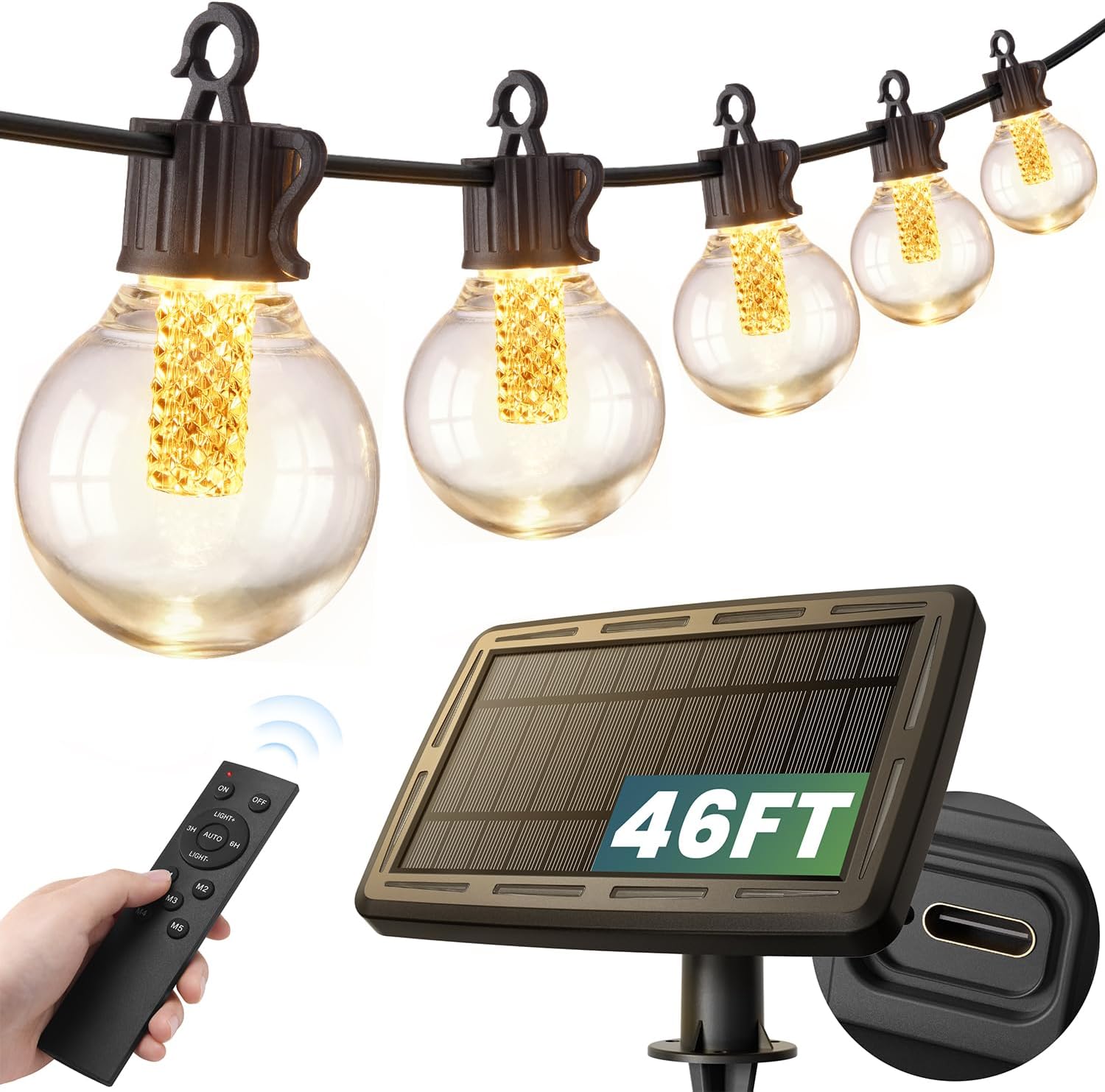 HomaVida Solar Powered String Lights Outdoor with Remote, 46FT Outside ...
