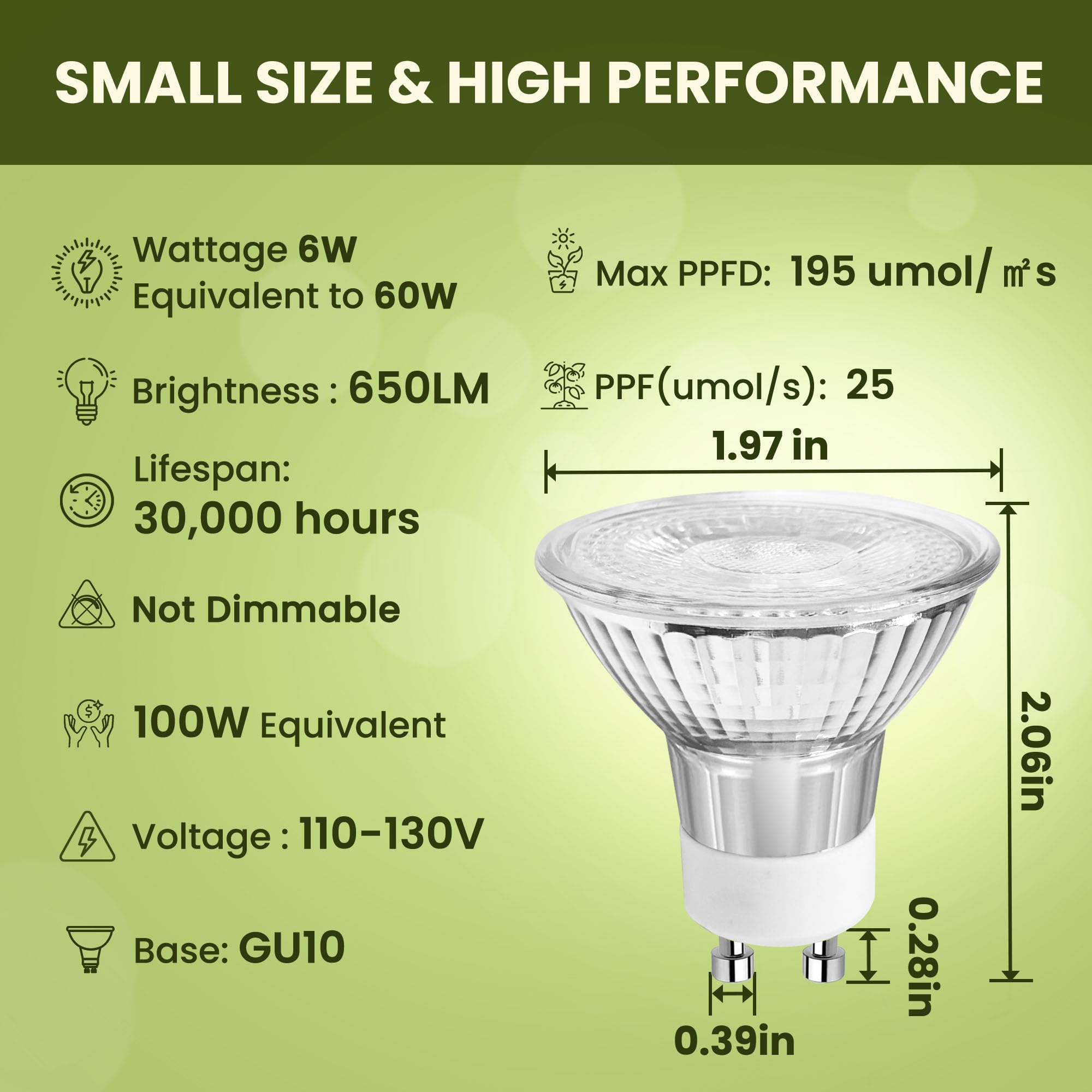 Snapklik.com : GU10 Grow Light Bulbs, 6W Equivalent 60W Full Spectrum ...