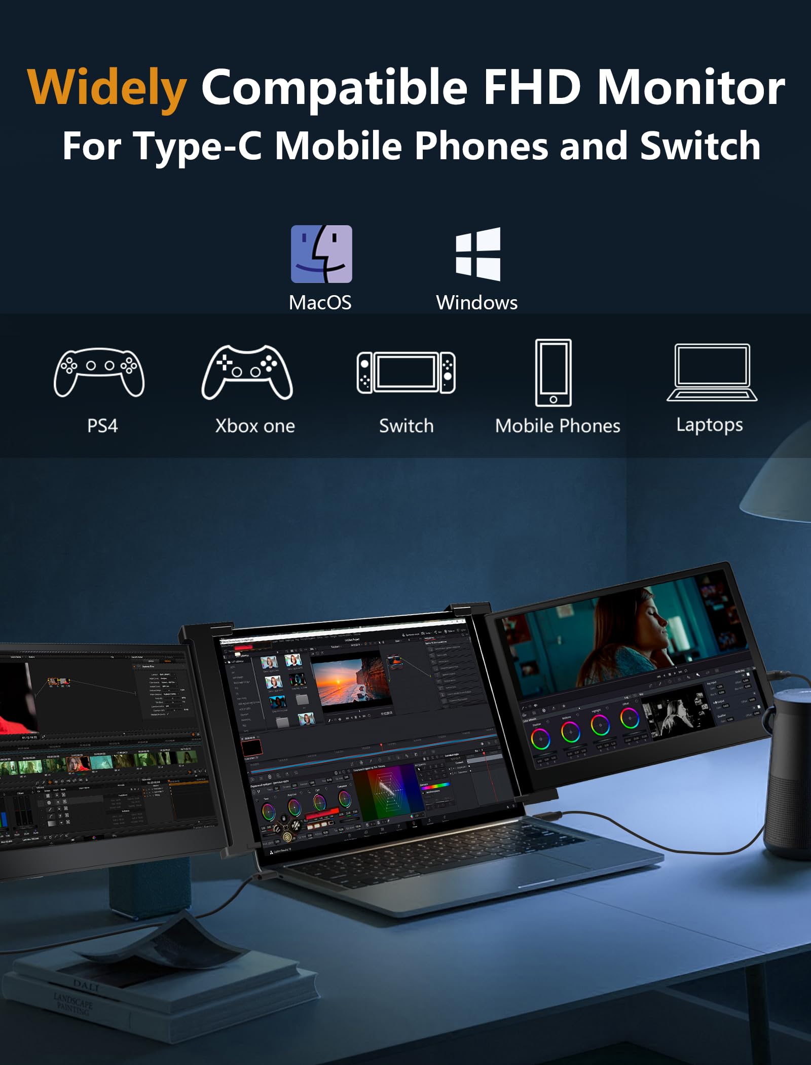 Snapklik.com : FOPO 14 Laptop Screen Extender, FHD 1080P HDR IPS Triple ...