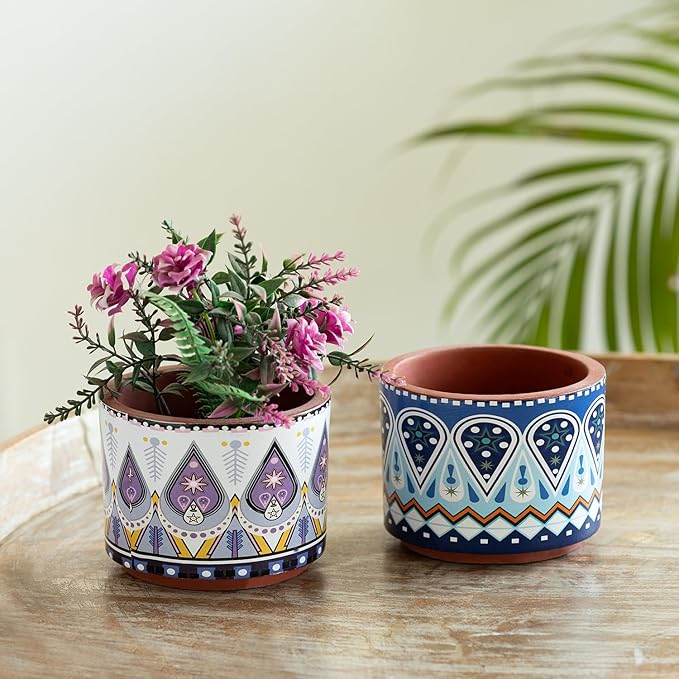 ExclusiveLane 'Aztec Borders' Table Planters for Living Room (Set of 2 ...