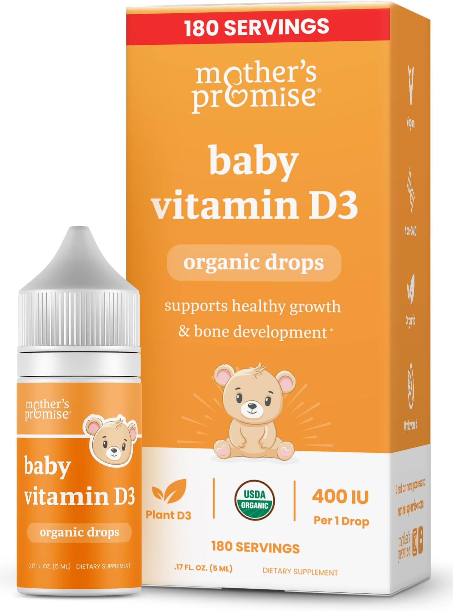 Amazon.com: Mother's Promise Organic Baby Vitamin D Drops | 100% Plant ...