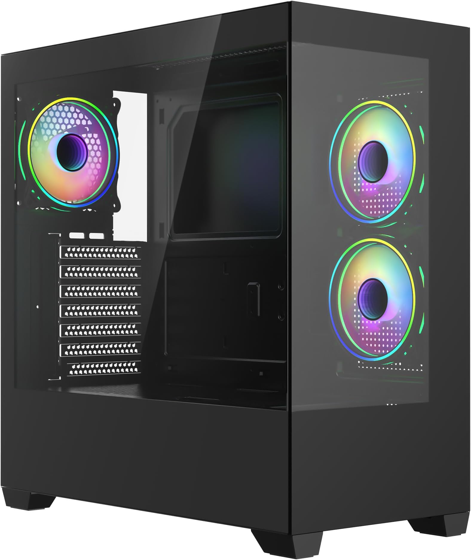 CiT Sense Black Dual Tempered Glass Panelling ATX PC Gaming Case with 6 ...