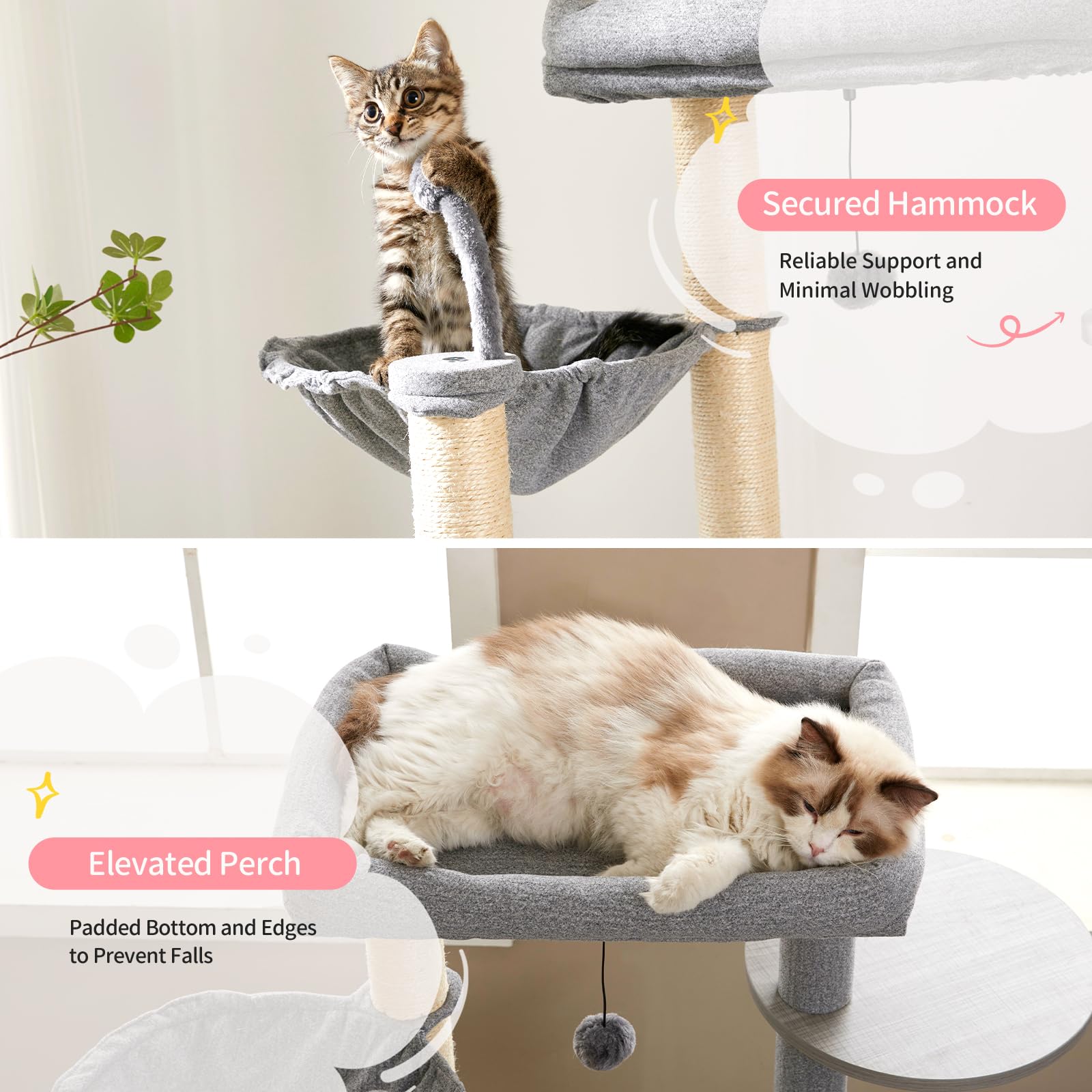 Made4Pets Cat Tree for Indoor Cats, Modern Small Cat Tower with Hammock ...