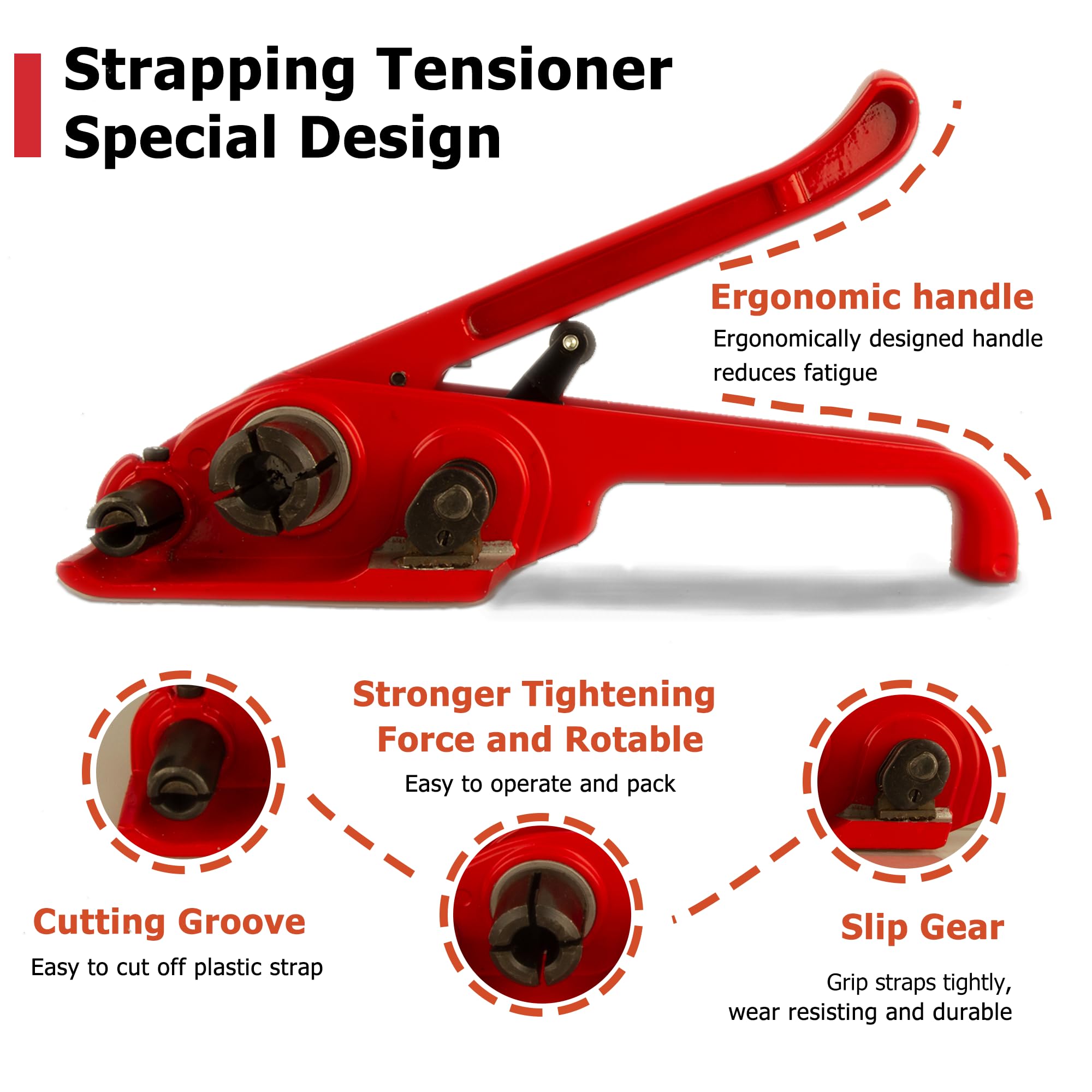 Snapklik.com : Auxdee Heavy Duty Red Poly Strapping Tensioner & Cutter ...