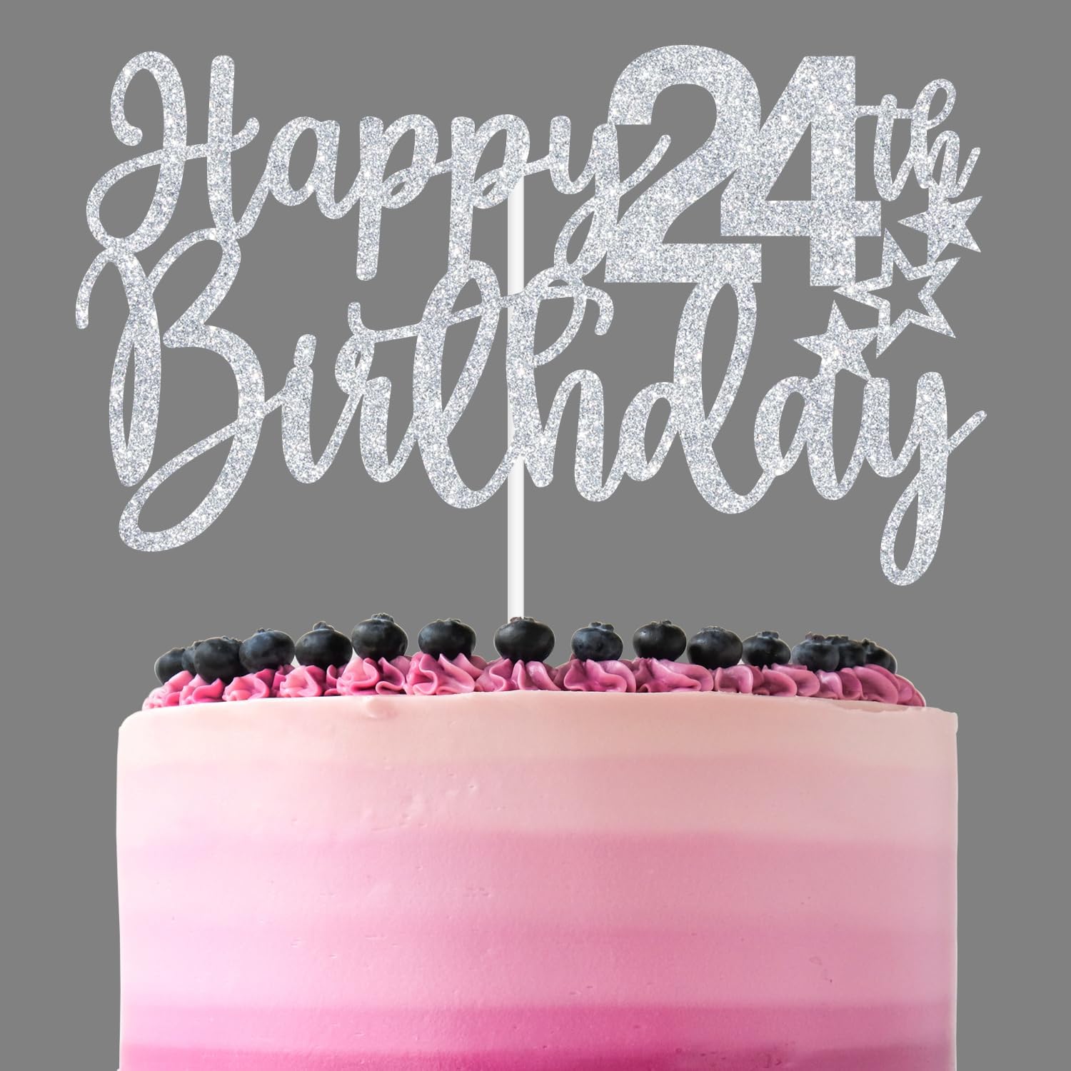 Amazon.com: Sliver Glitter Happy 24th Birthday Cake Topper, Cheers to ...