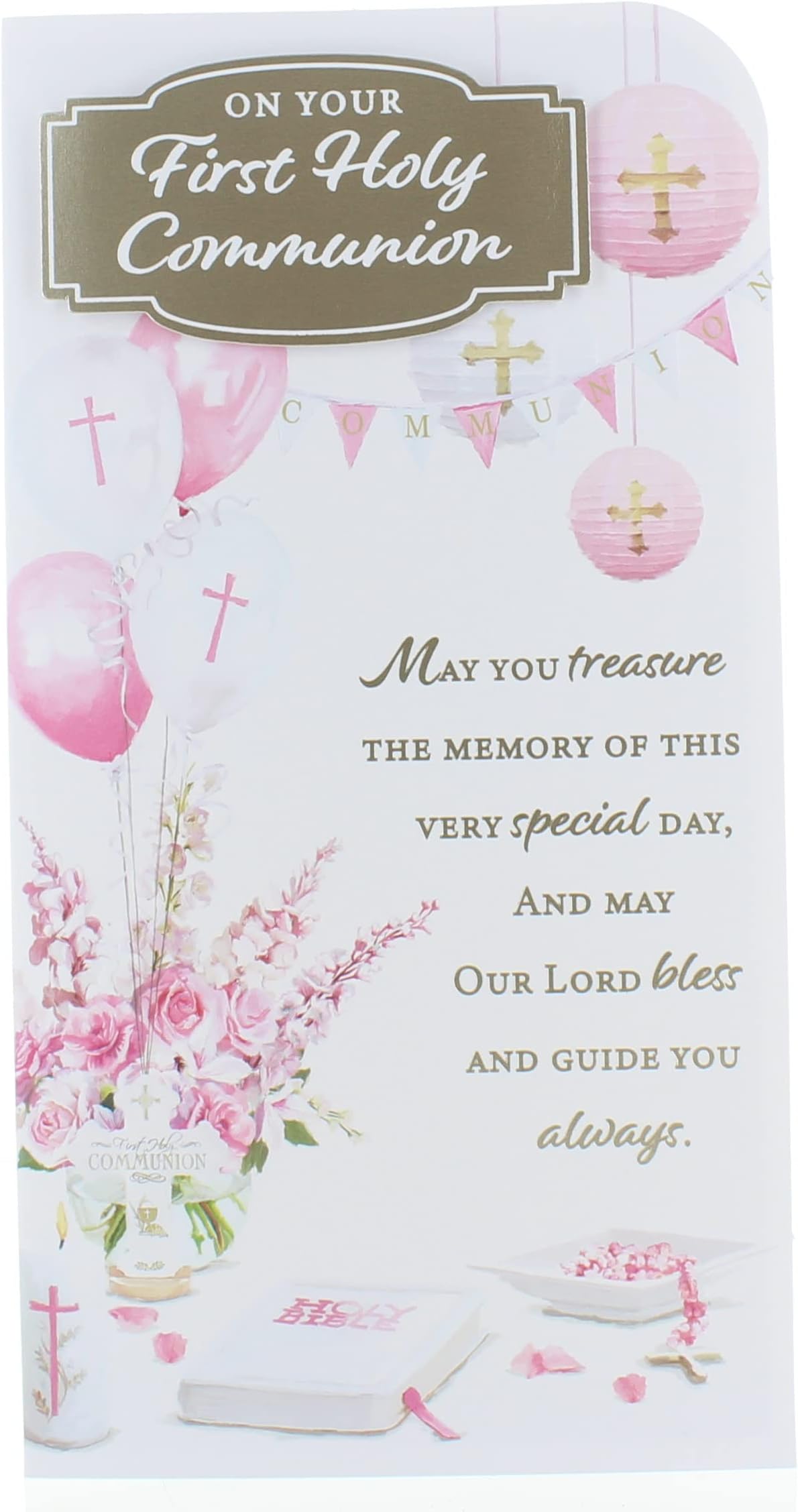 Daughters First Holy Communion Card - Girl Praying in Church Gold Foil ...