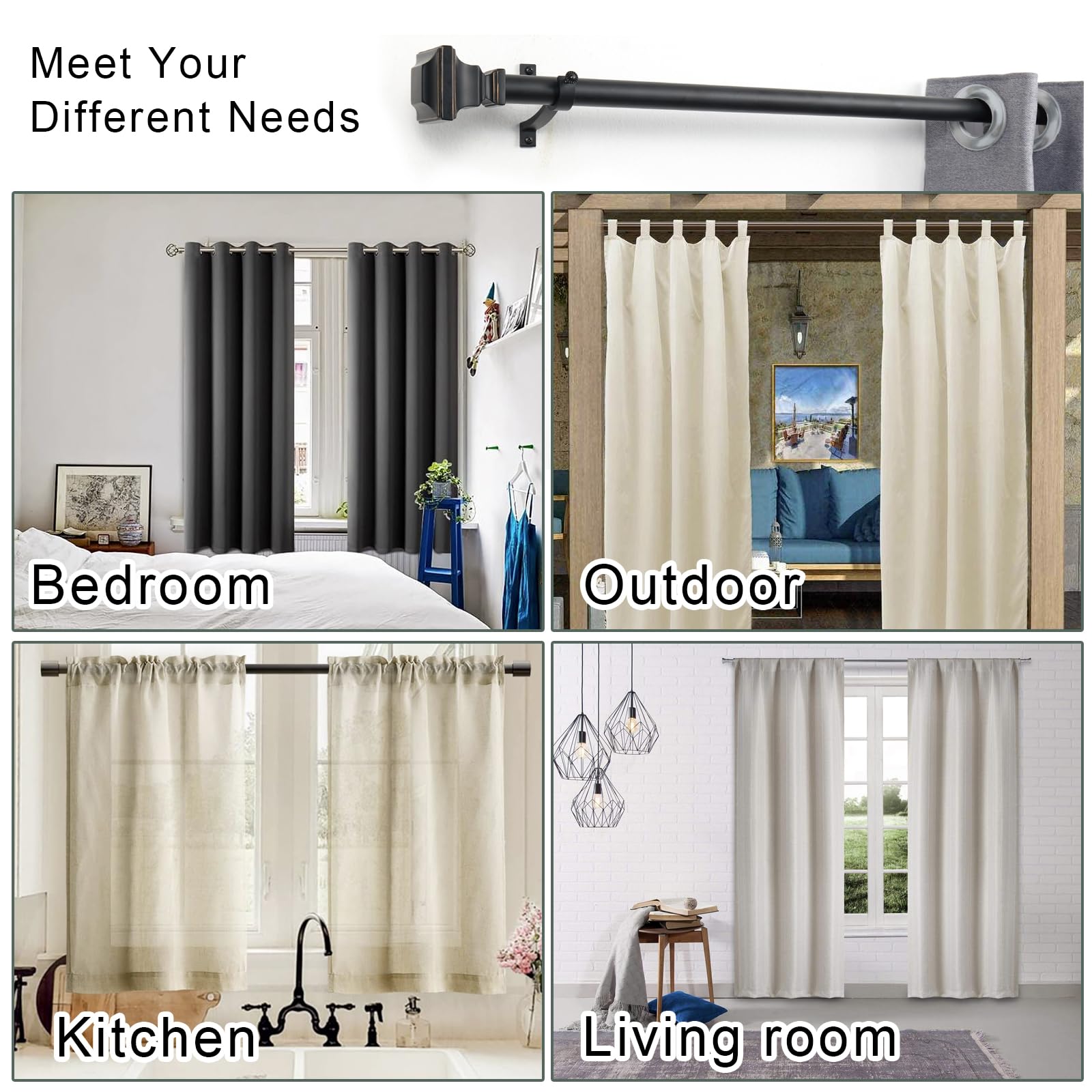 Snapklik.com : Single Curtain Rods For Windows 72 To 144 Inch(6-12ft),1 ...
