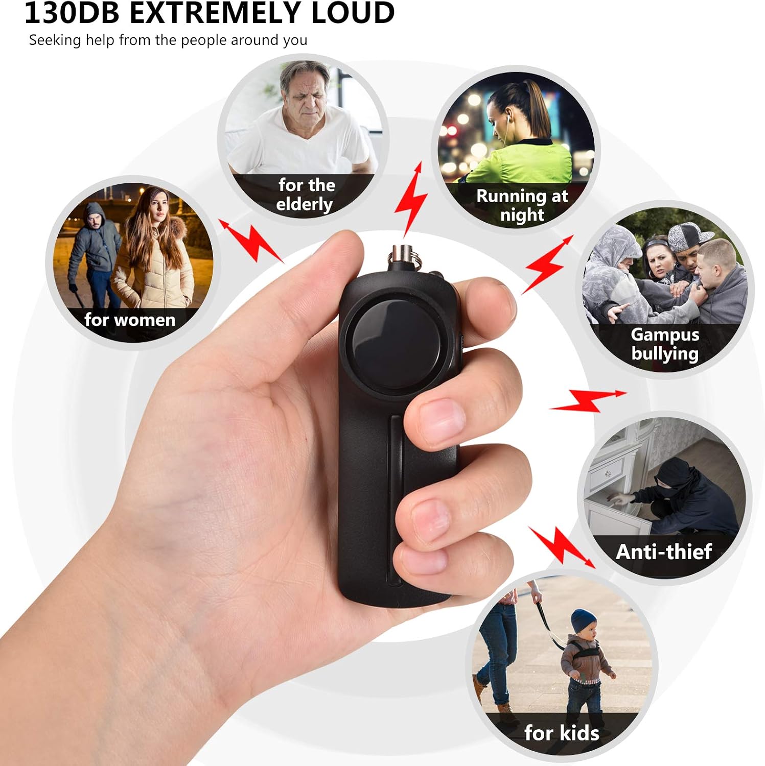 130dB Personal self-Defense Alarm, Alarm Keychain, LED Flashlight Alarm ...