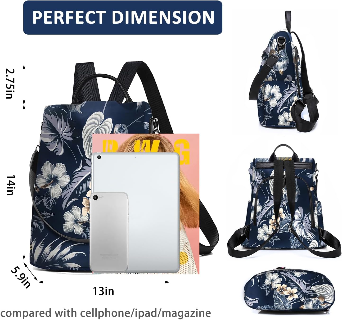 Fmeida Backpack Purse for Women Anti Theft Travel Bag Convertible ...