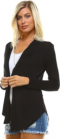 Isaac Liev Women's Long Sleeve Curved Him Cardigan 001 Black 3XL at ...