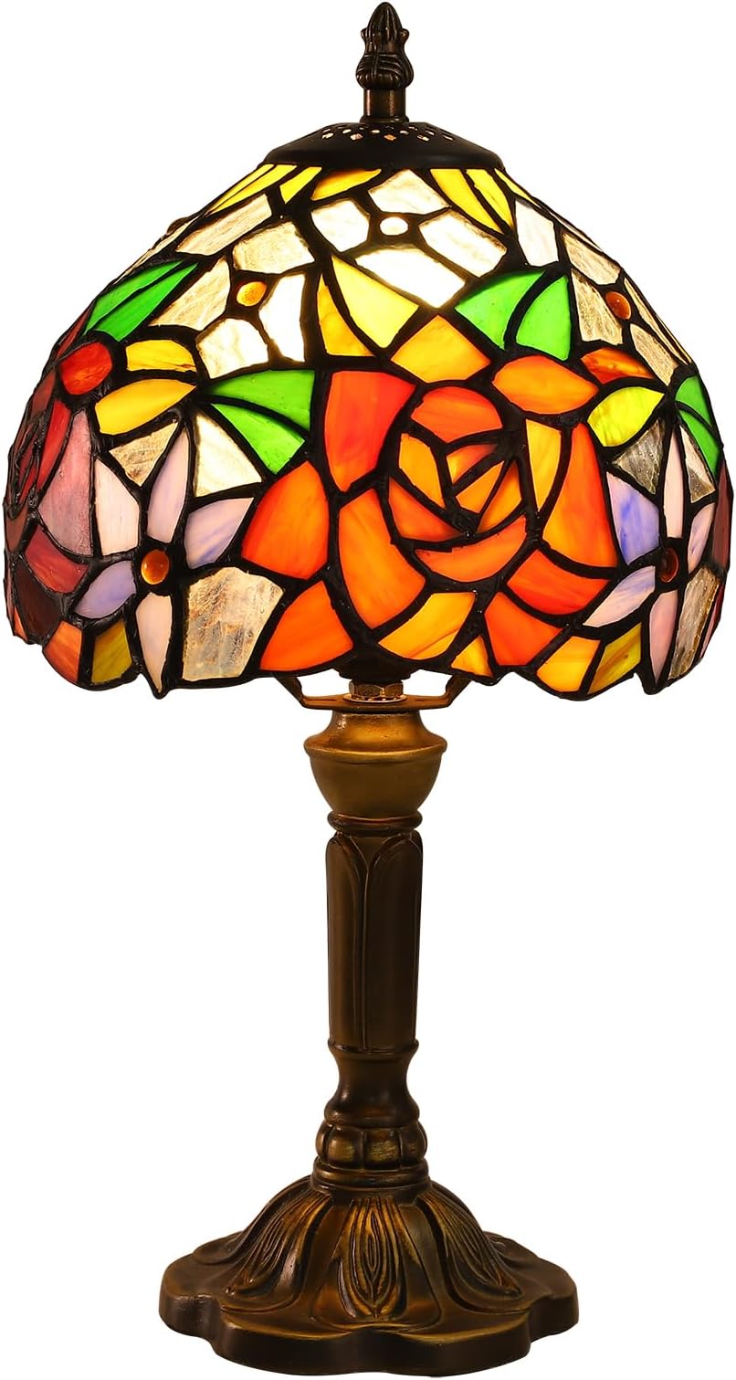 FUMAT Rose Tiffany Small Table Lamp for Bedroom Bedside Nightstand ...