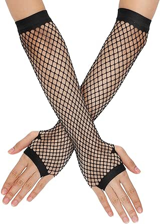 Amazon.com: Yolev Fishnet Gloves Black Mesh Gloves Fingerless Fishnet ...