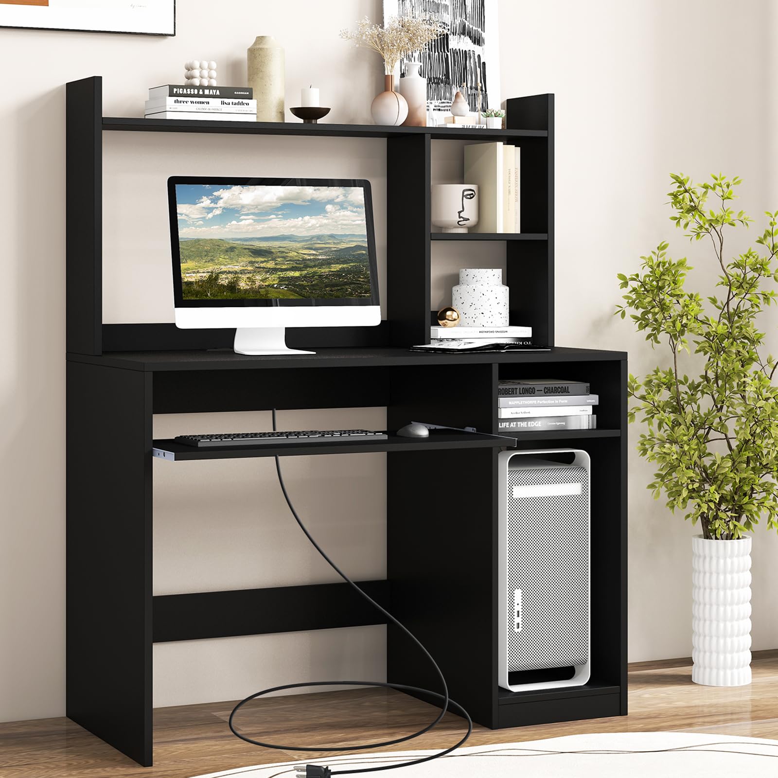 Amazon.com: SILKYDRY Computer Desk with Hutch and Power Outlet, 43.5" x ...