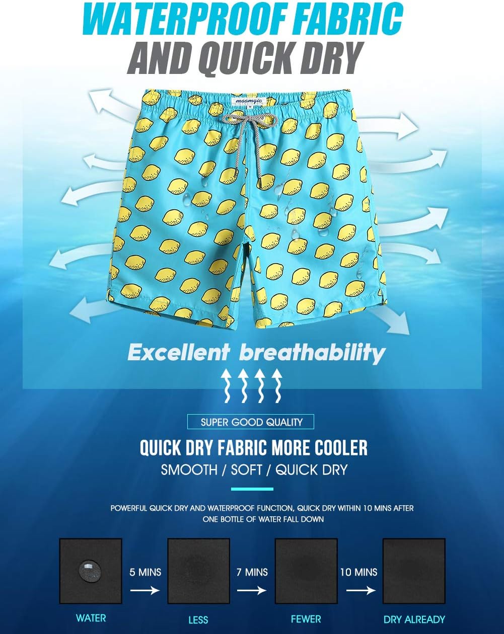 maamgic Mens Quick Dry Printed Short Swim Trunks with Mesh Lining ...