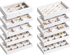ProCase Medium Set of 10 Stackable Jewelry Tray with Lid, Jewelry Box ...
