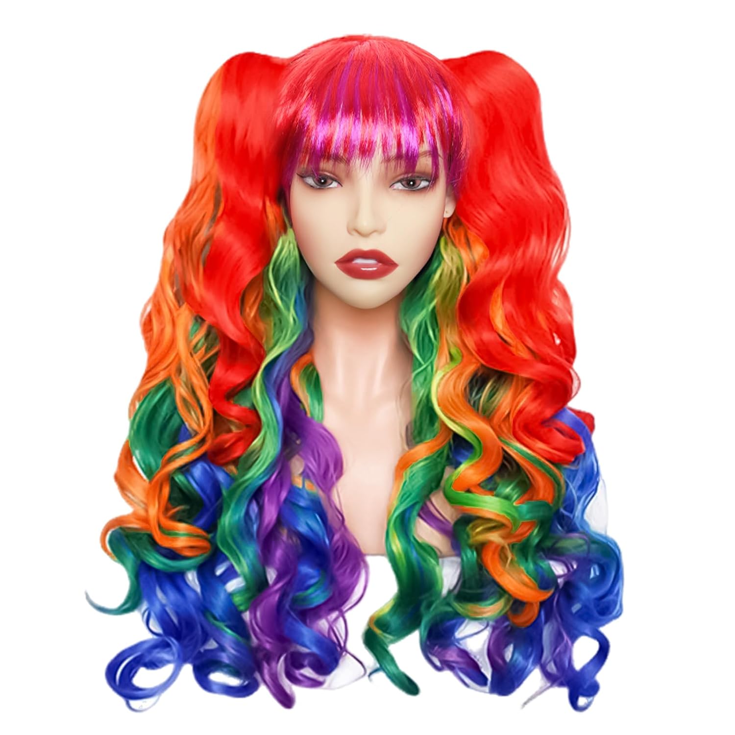 Amazon.com: Gvhntk Rainbow Wig with 2 Curly Ponytails Long Curly ...
