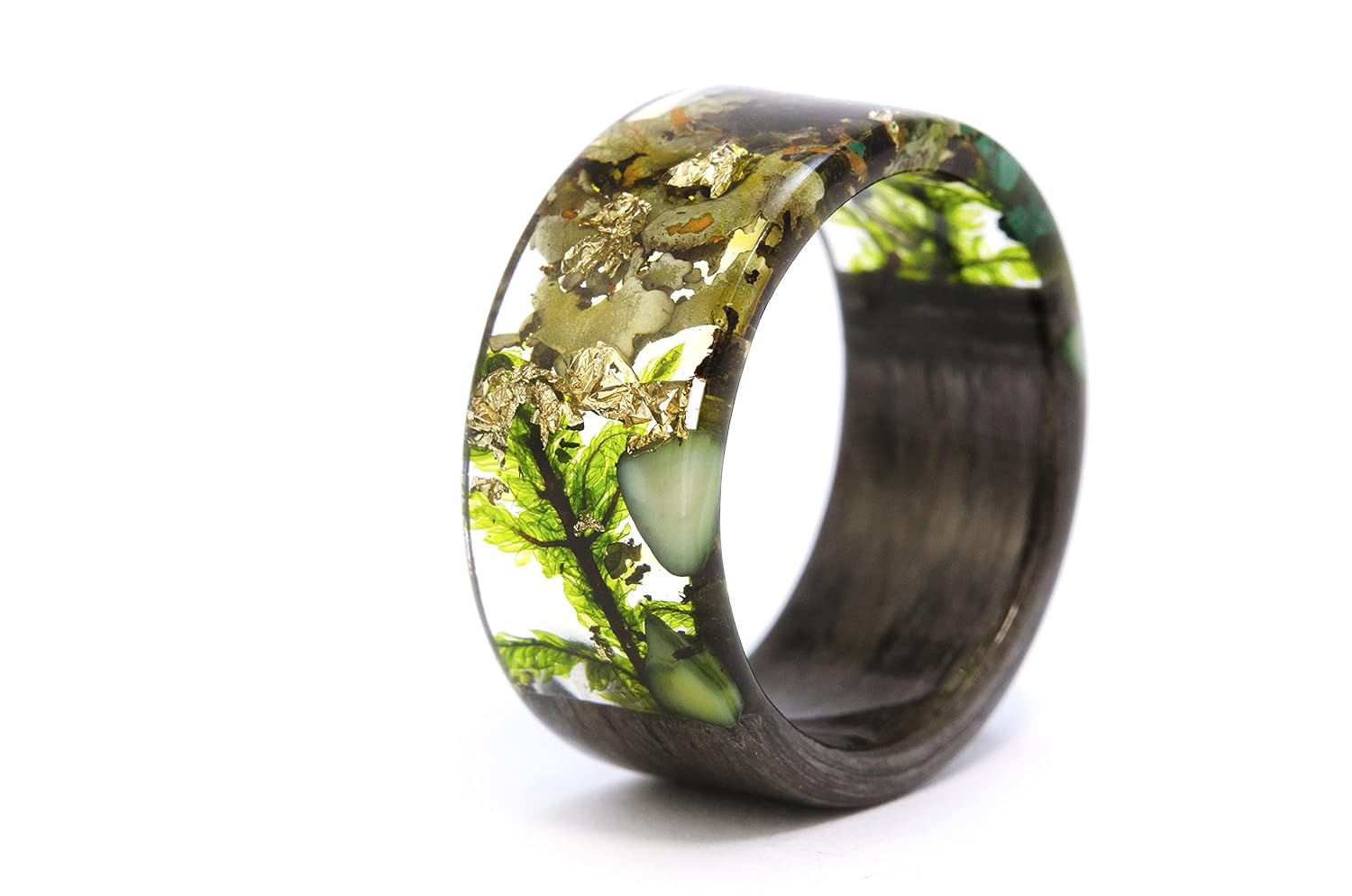 Amazon.com: Forest Wood&Resin Ring with Green Natural Stones Malachite ...