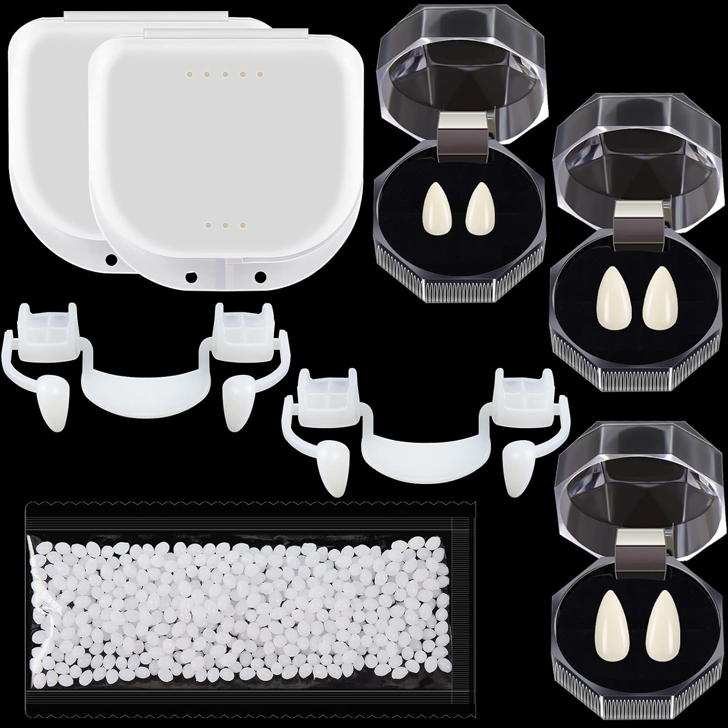 5 Dientes de Colmillos de Vampiro Retráctiles Realistas de Halloween, 2 ...