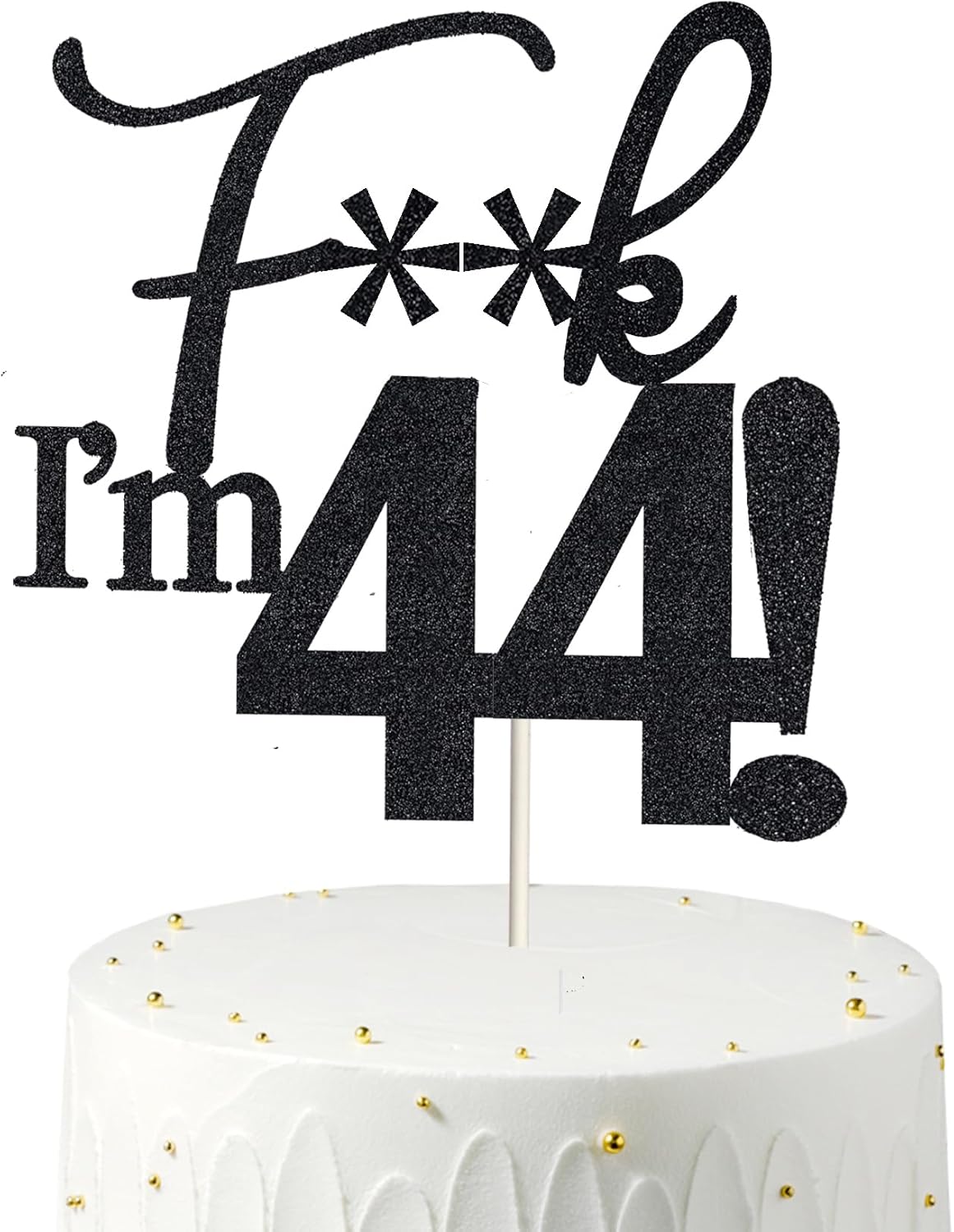 44 Cake Toppers, 44 Birthday Cake Toppers-Black Glitter, Funny 44th ...
