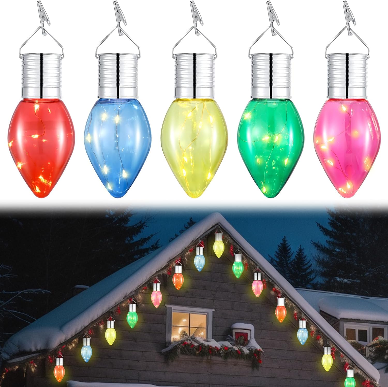 Aurelema 5 Pcs Christmas C9 Solar Light Bulbs Jumbo Hanging LED Light ...