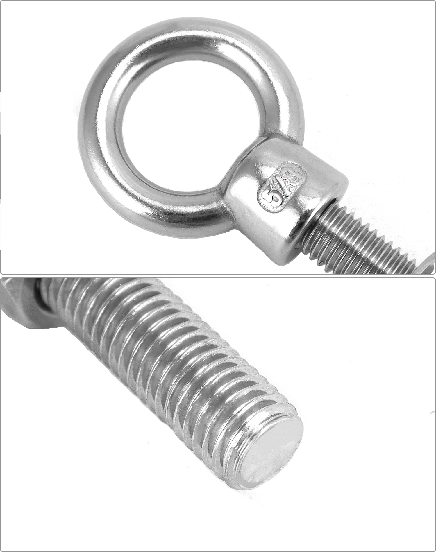 Snapklik.com : Threaded Eyebolts, 5 Pack 5/8" X 4" Long Stainless Steel ...