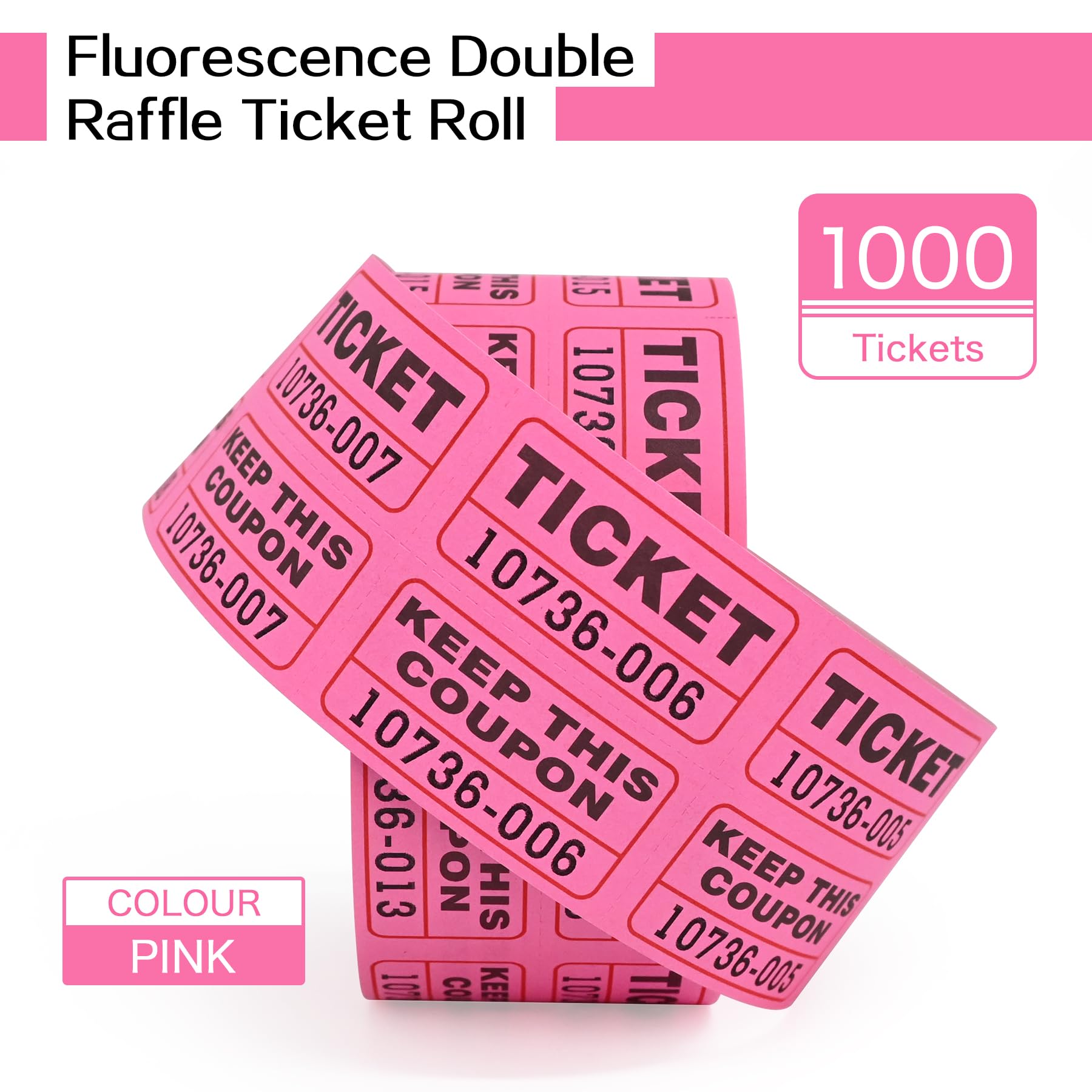 Snapklik.com : 1000 Raffle Tickets,Neon Pink,Self Adhesive,Double Rolls ...