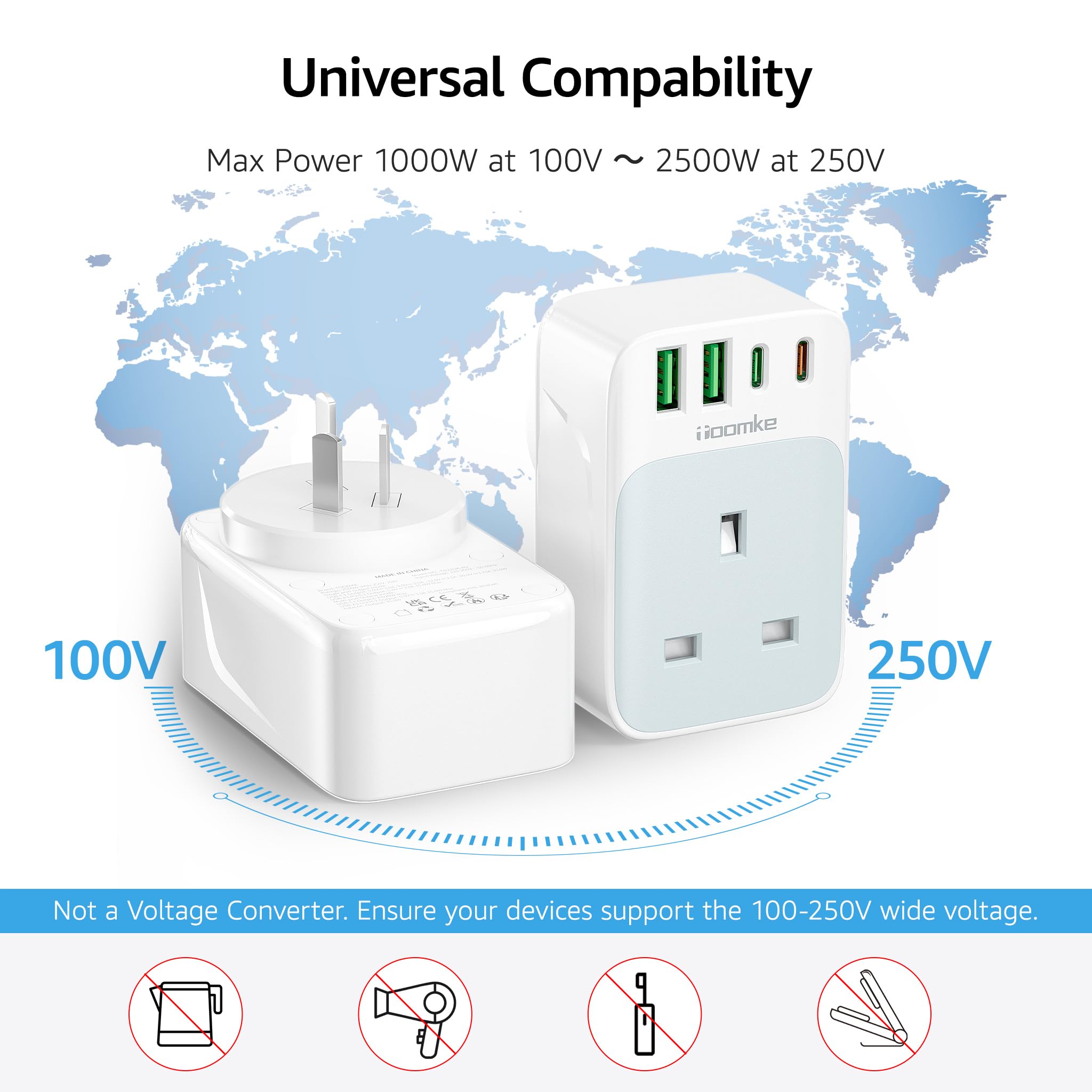 UK to Australia Plug Adapter, Australian China Travel Adapter PD 35W ...