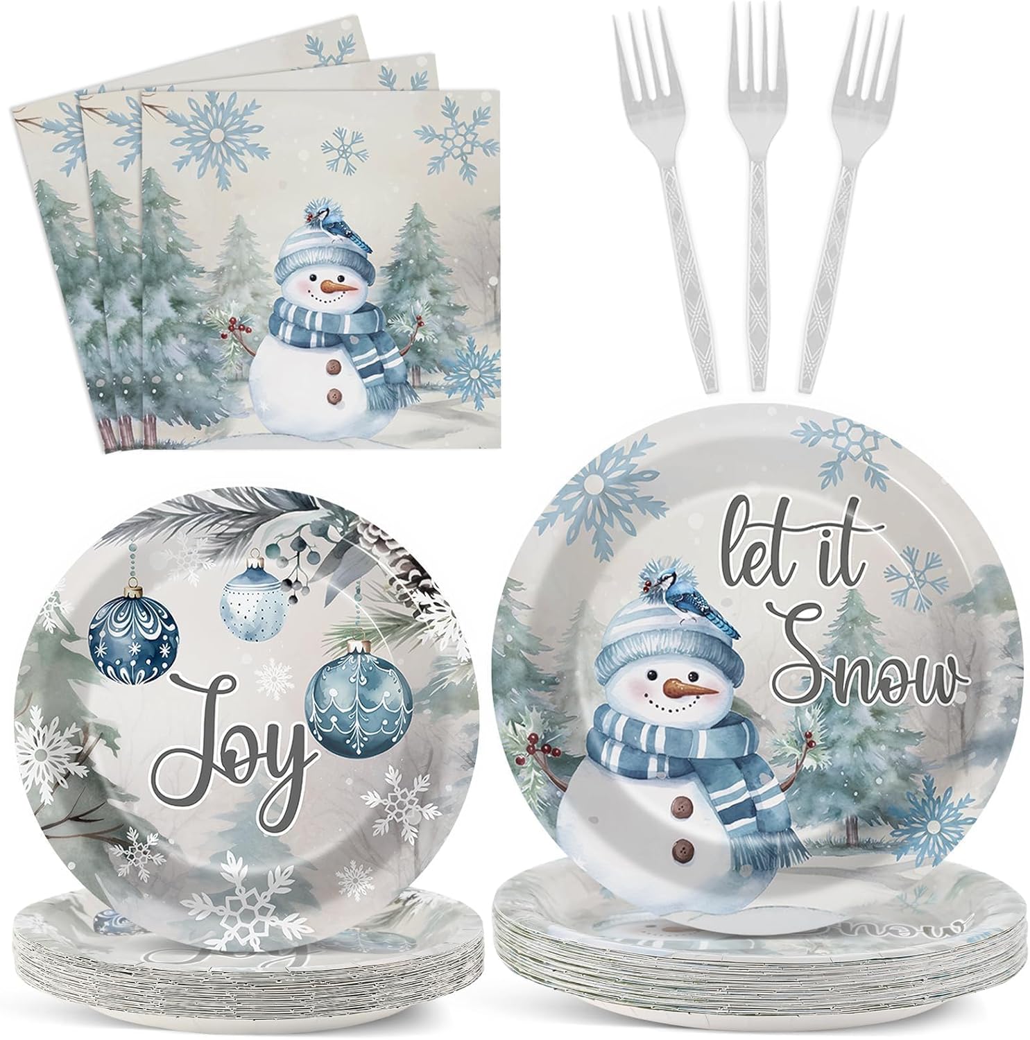 Amazon.com: 96pcs Christmas Party Plates and Napkins, Blue and Gray ...