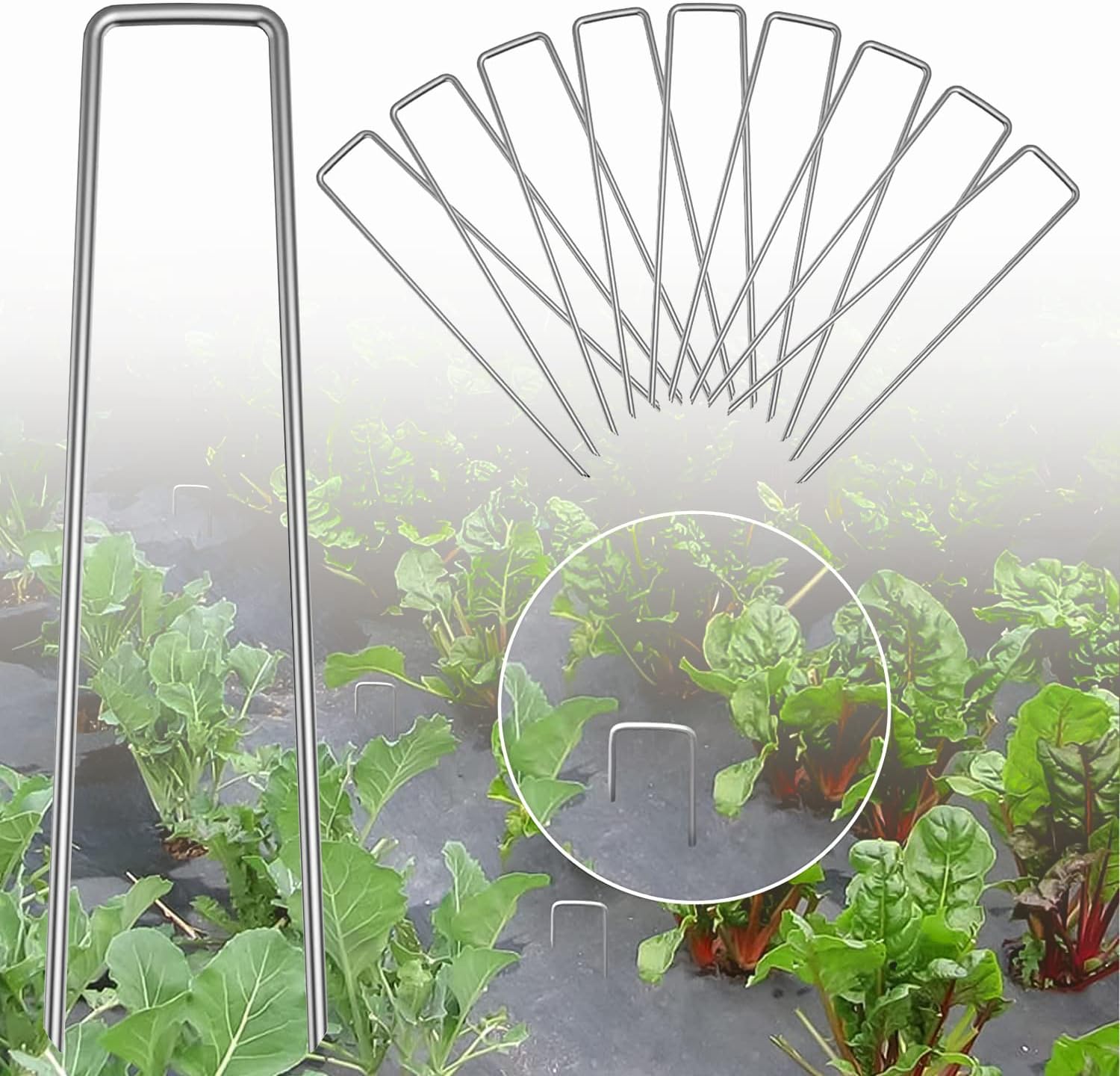 BTORER 6 Inch Garden Landscape Staples Stakes, 10Pcs Galvanized Garden ...