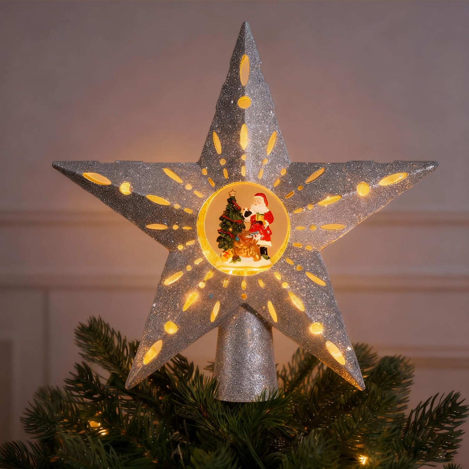 Snapklik.com : Silver Rotating Christmas Tree Topper Star