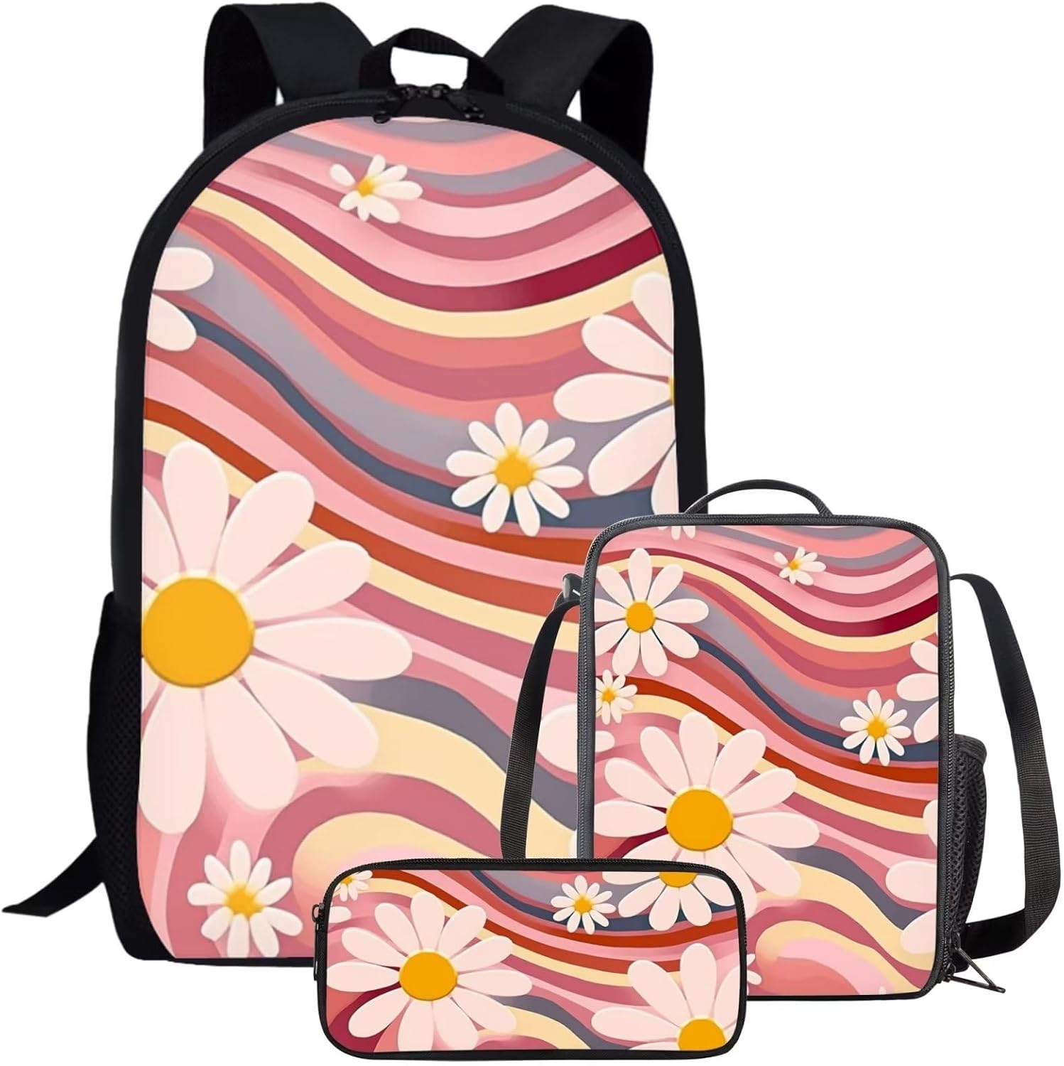 Amazon.com | Wavy Line Floral Daisy Backpack for School Girls Student ...