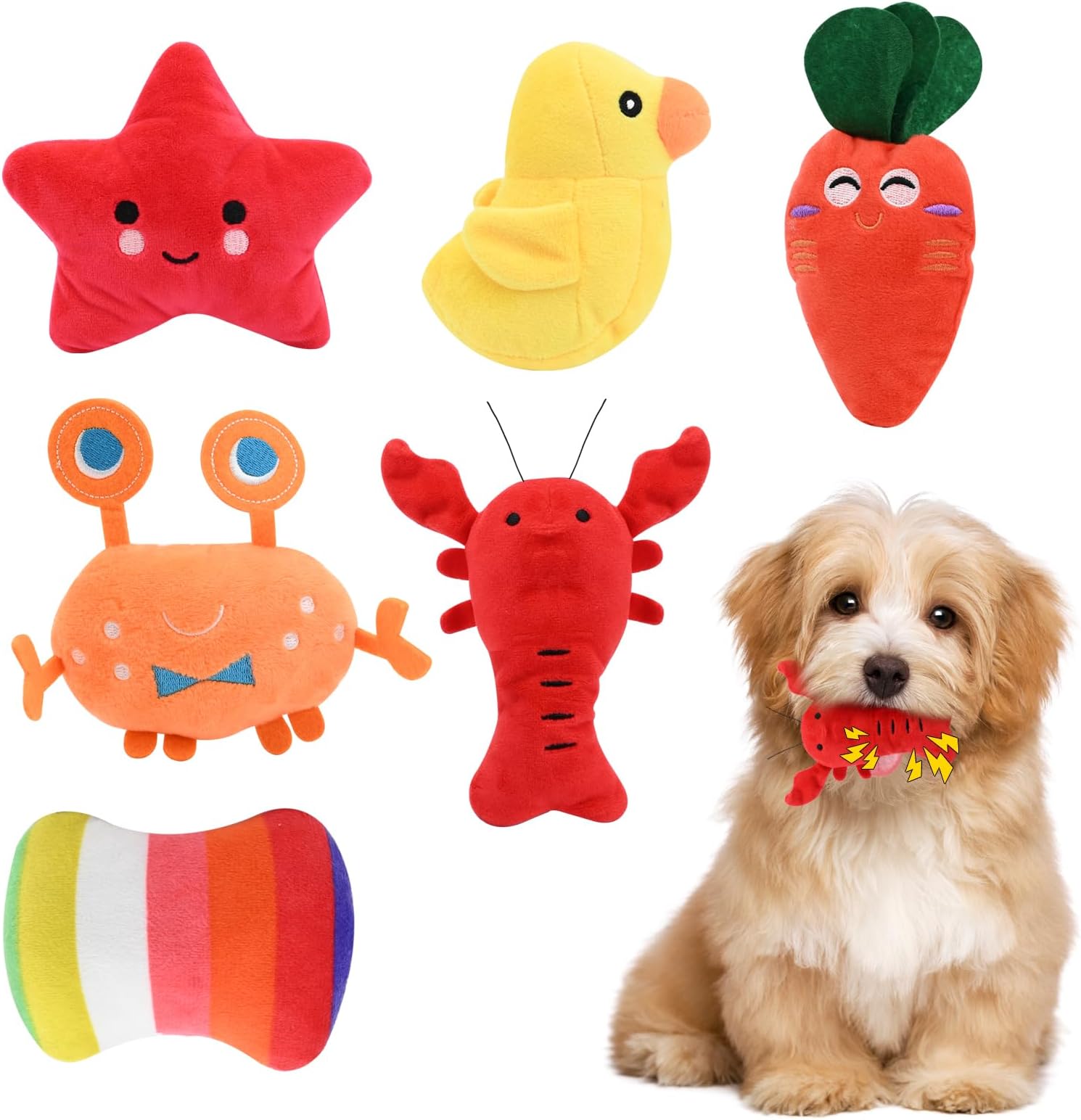 GWAWG 5 Piece Plush Puppy Toys, Soft Fabric Dog Squeak Toys Pet Puppy ...