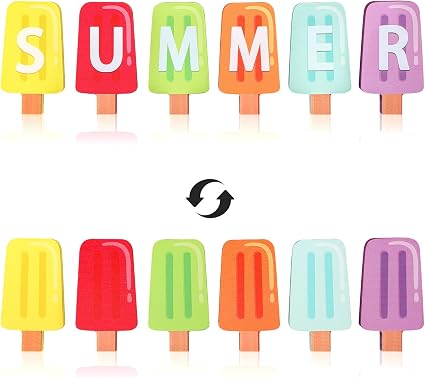 Amazon.com: COCHIE 6PCS Wooden Popsicle Summer Decor Set, Double-Sided ...