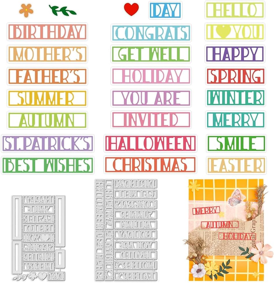 Amazon.com : Hello Words Die Cut for Card Making, Words Metal Cutting Dies Congratulations Die ...
