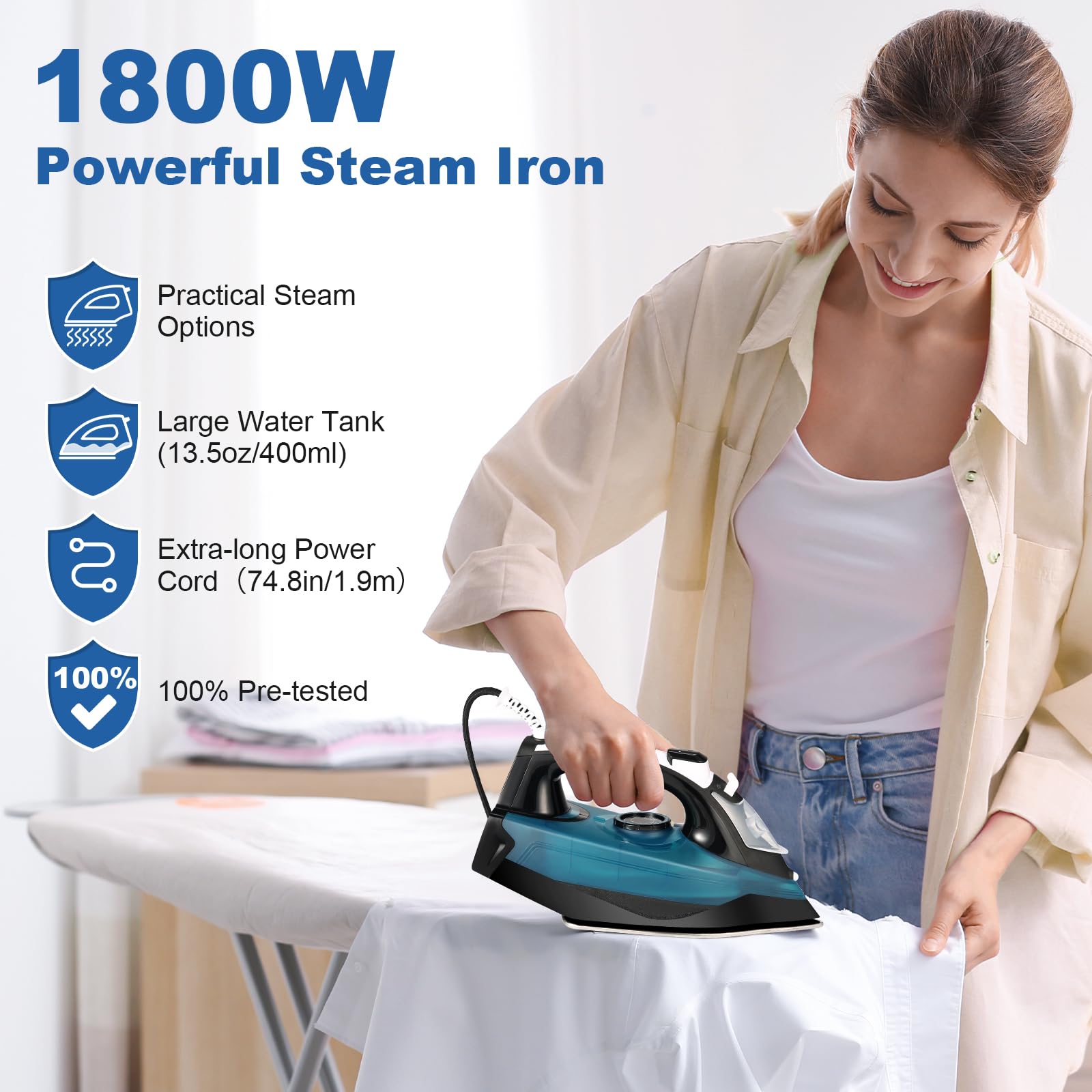Snapklik.com : Steam Iron For Clothes, 1800W Clothes Iron